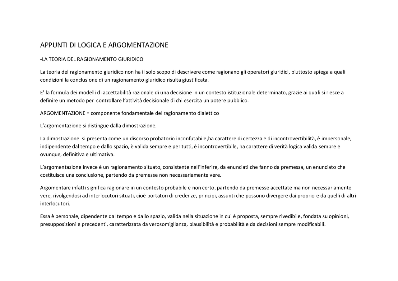 Appunti Concettuali Di Logica E Argomentazione Docsity