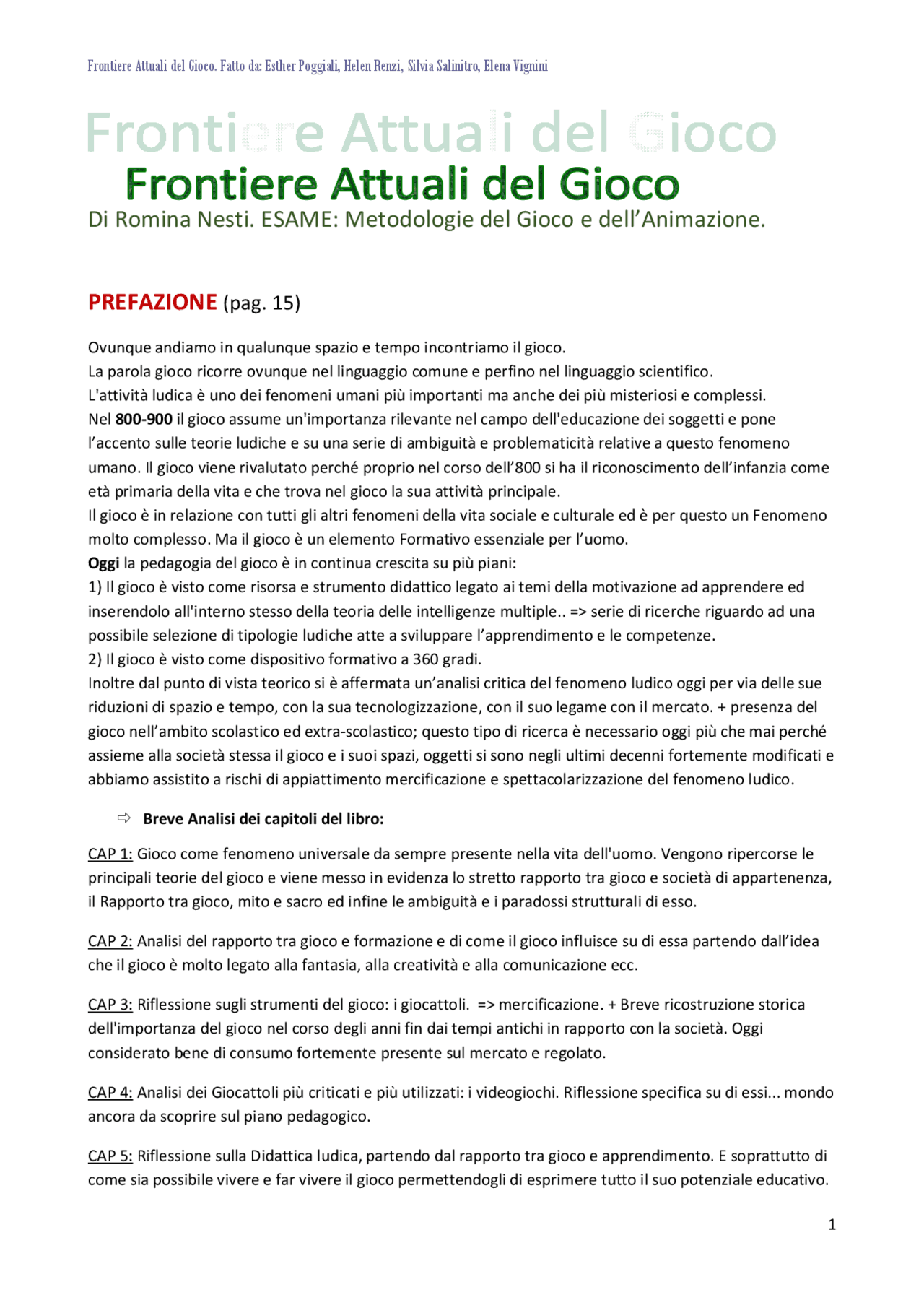 Frontiere Attuali Del Gioco Di Romina Nesti Docsity