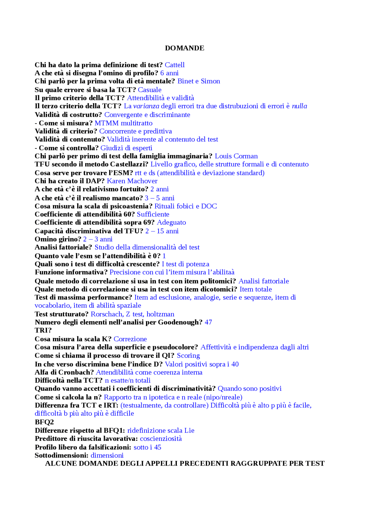 RIASSUNTO Teorie e tecniche dei test psicologici | Sintesi del corso di ...