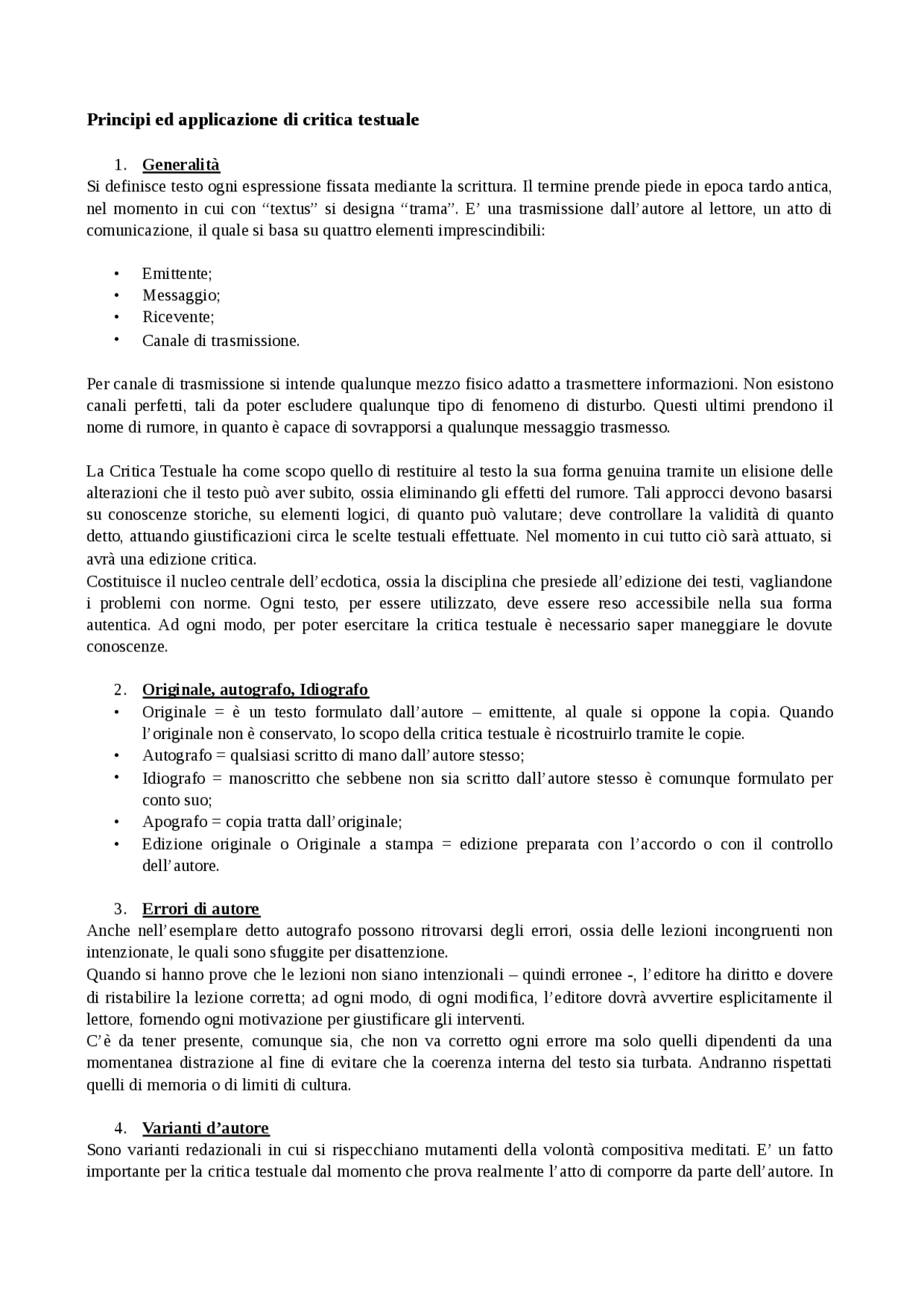 Critica Testuale Docsity