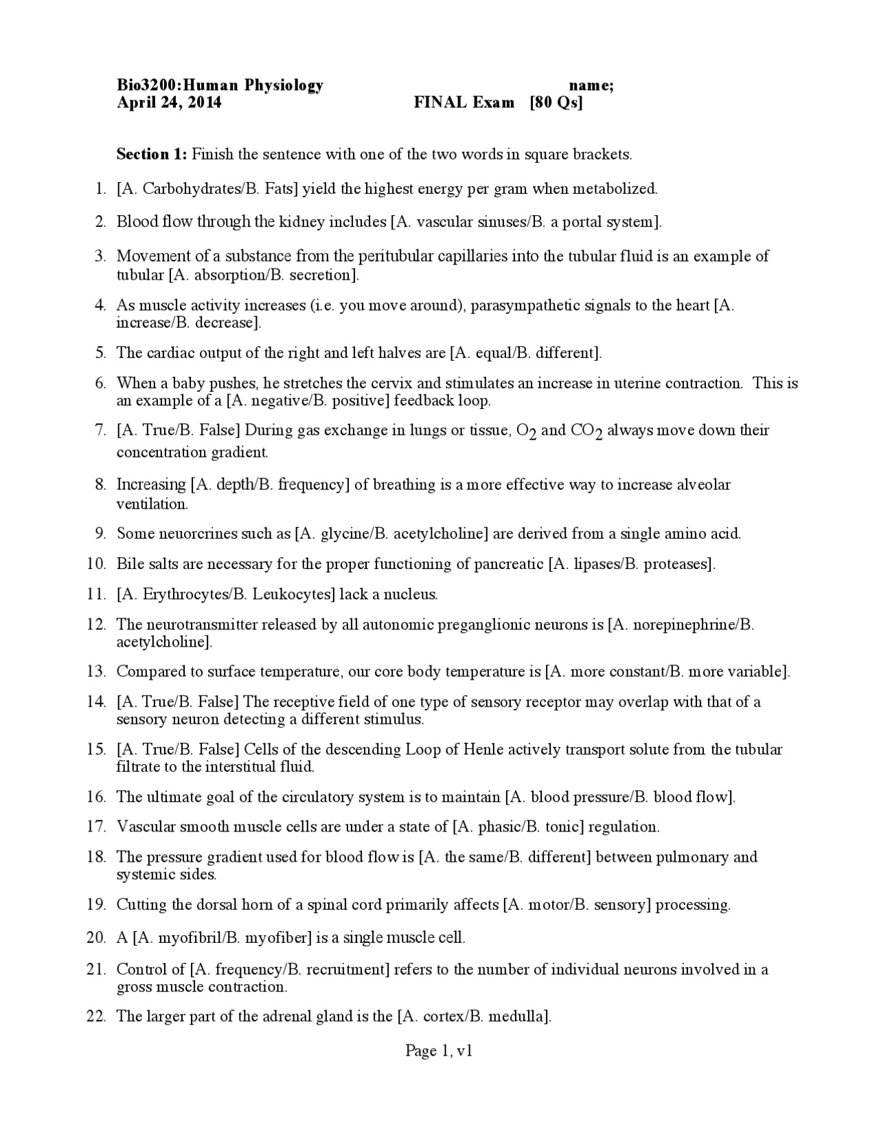 Final Exam Questions - Human Physiology | BIO 3200 | Exams Human ...