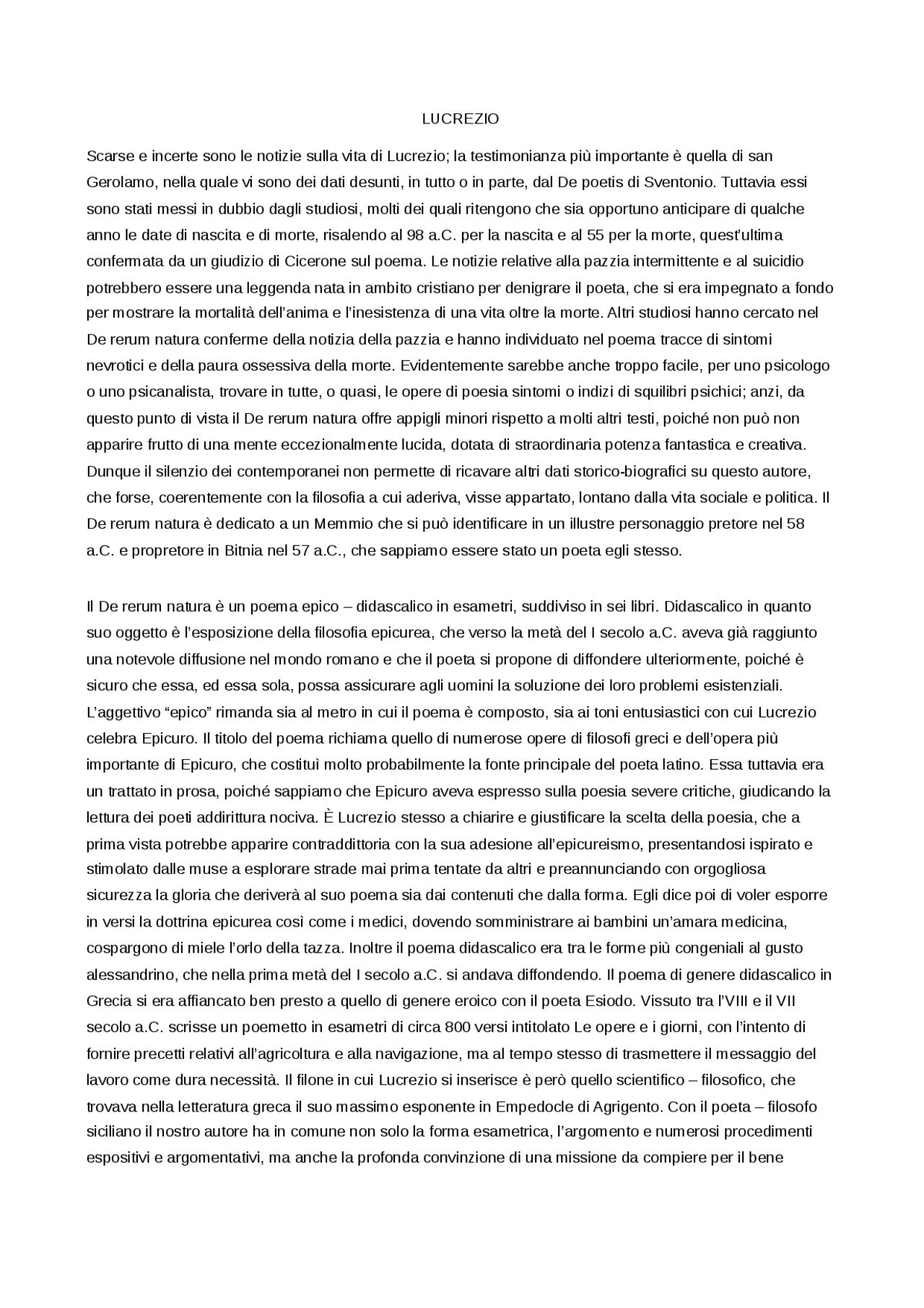 LUCREZIO | Appunti di Latino | Docsity