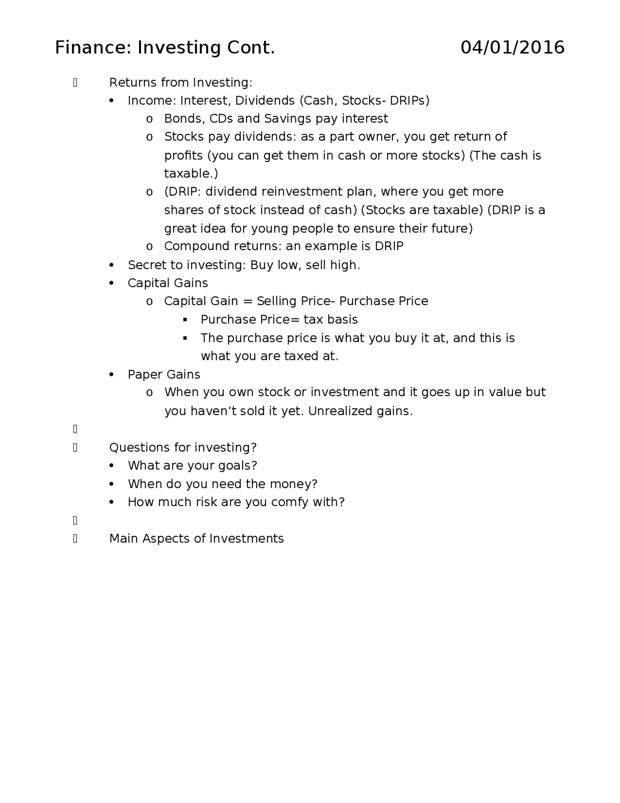 Notes On Personal Financial Planning Aaec 2104 Docsity