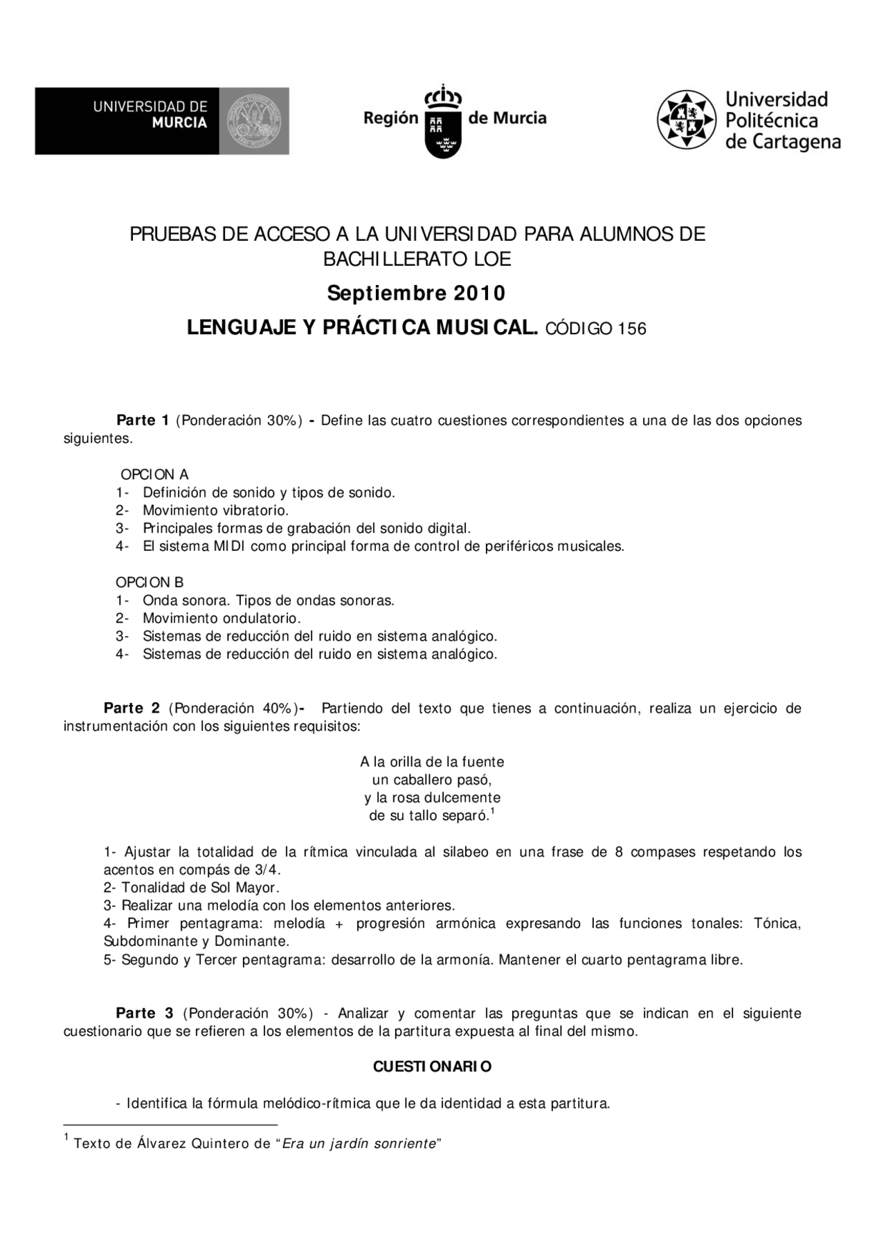Pruebas de Acceso a la Universidad: Examen de Lengua y Práctica Musical | Exámenes selectividad ...