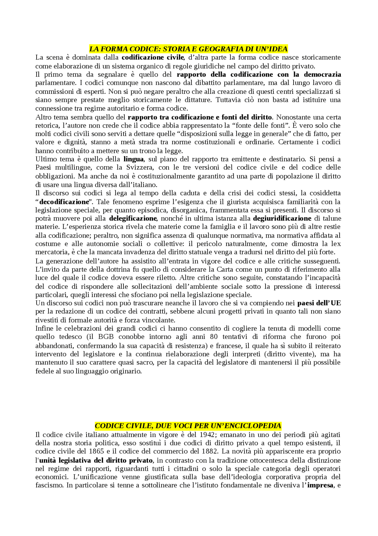Riassunto Rescigno Codici Storia E Geografia Di Unidea Docsity