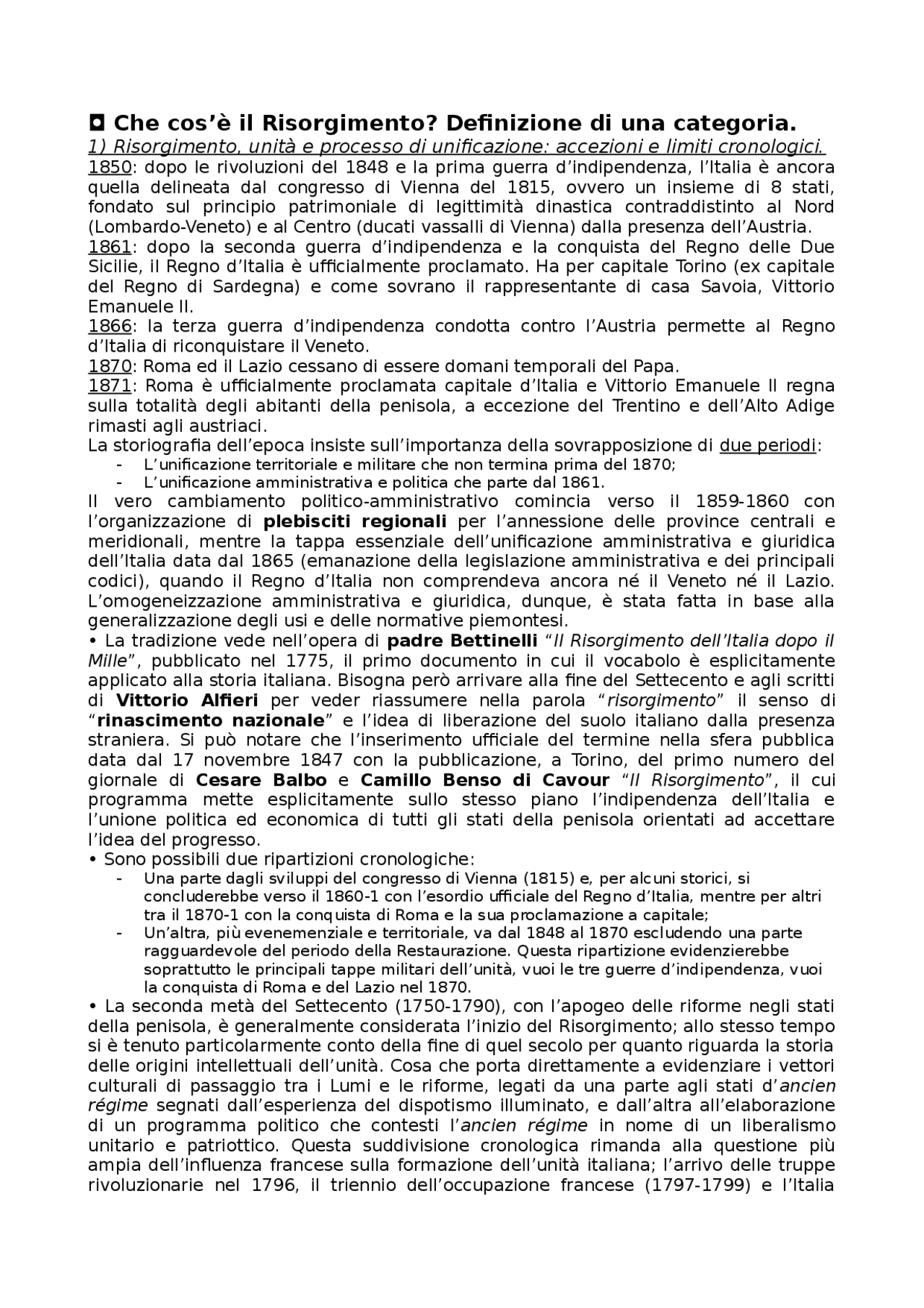 Il Lungo Risorgimento Docsity
