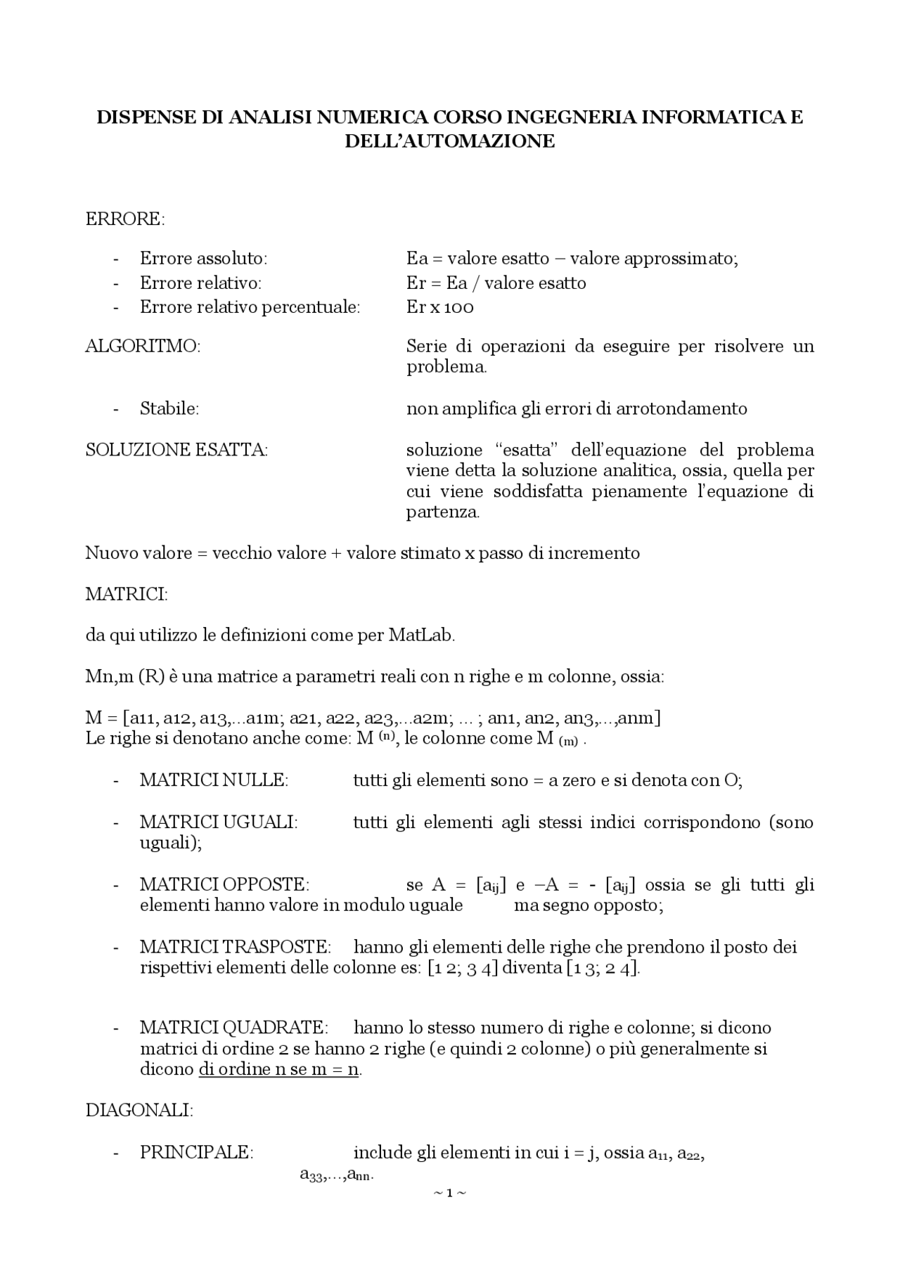 Dispense Di Analisi Numerica Corso Ingegneria Informatica E Dell Docsity