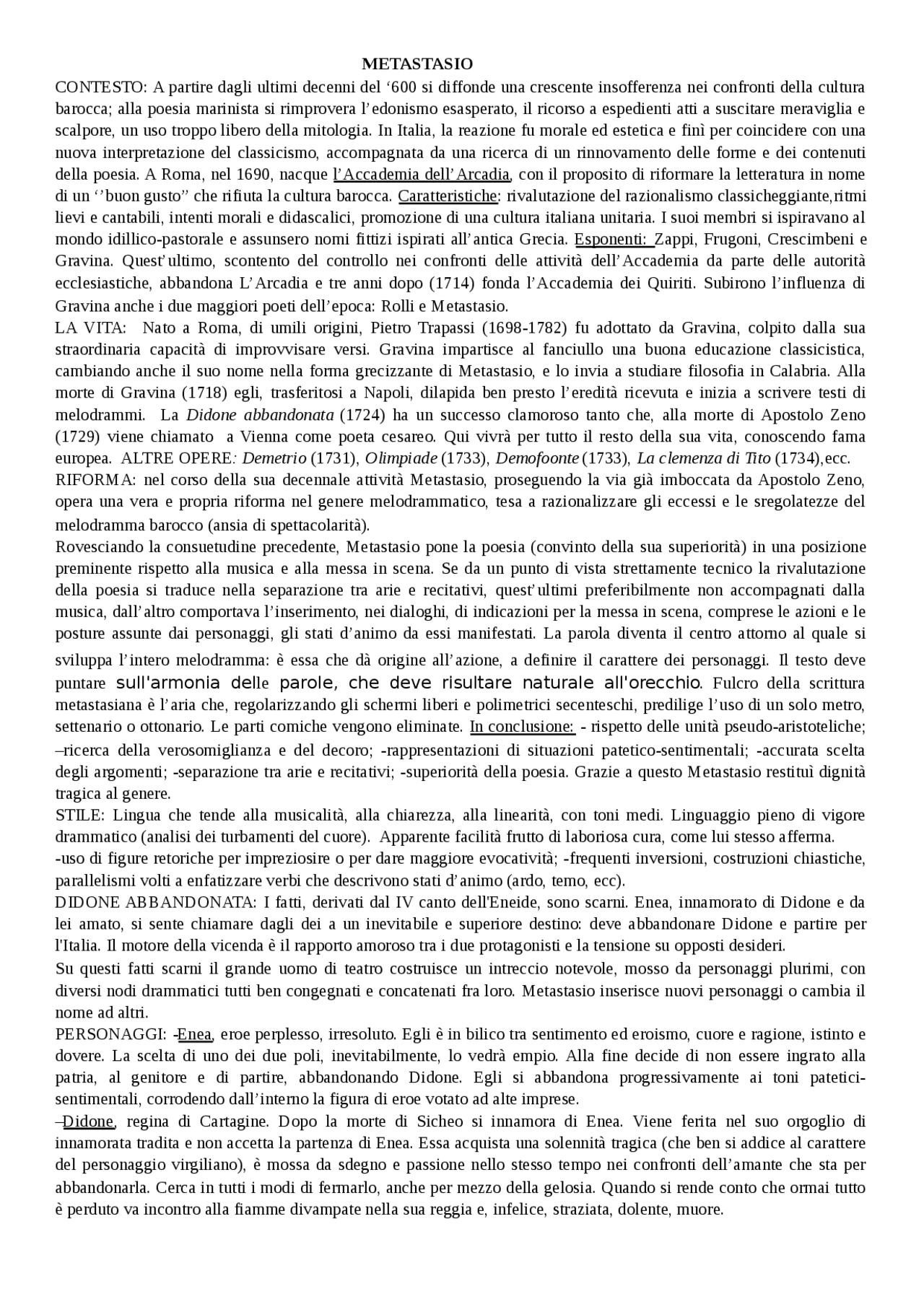 Metastasio Docsity