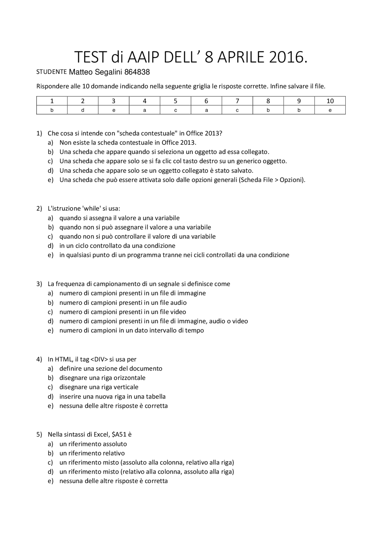Domande Accertamento Abilità Informatiche Progredite Unimi Docsity