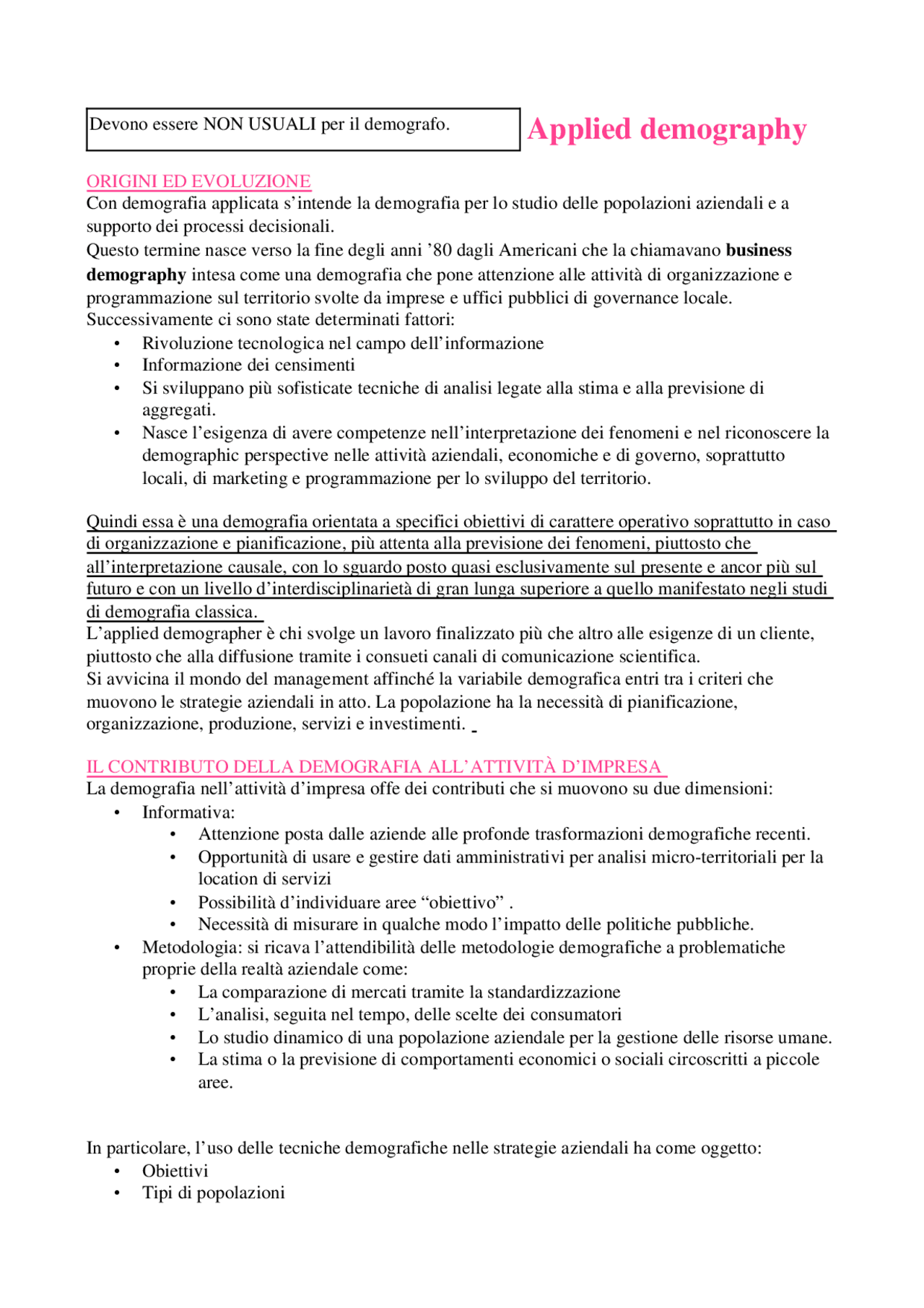 Applied demography - Docsity