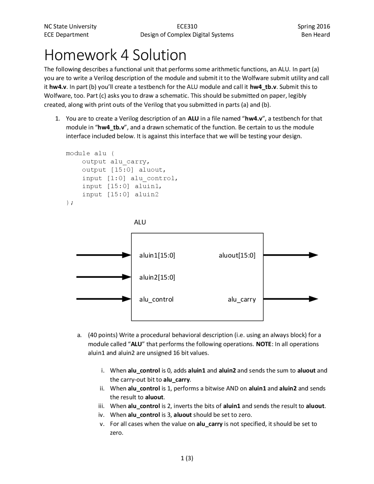 Homework 4 Solutions Design Of Complex Digital Systems Ece 406