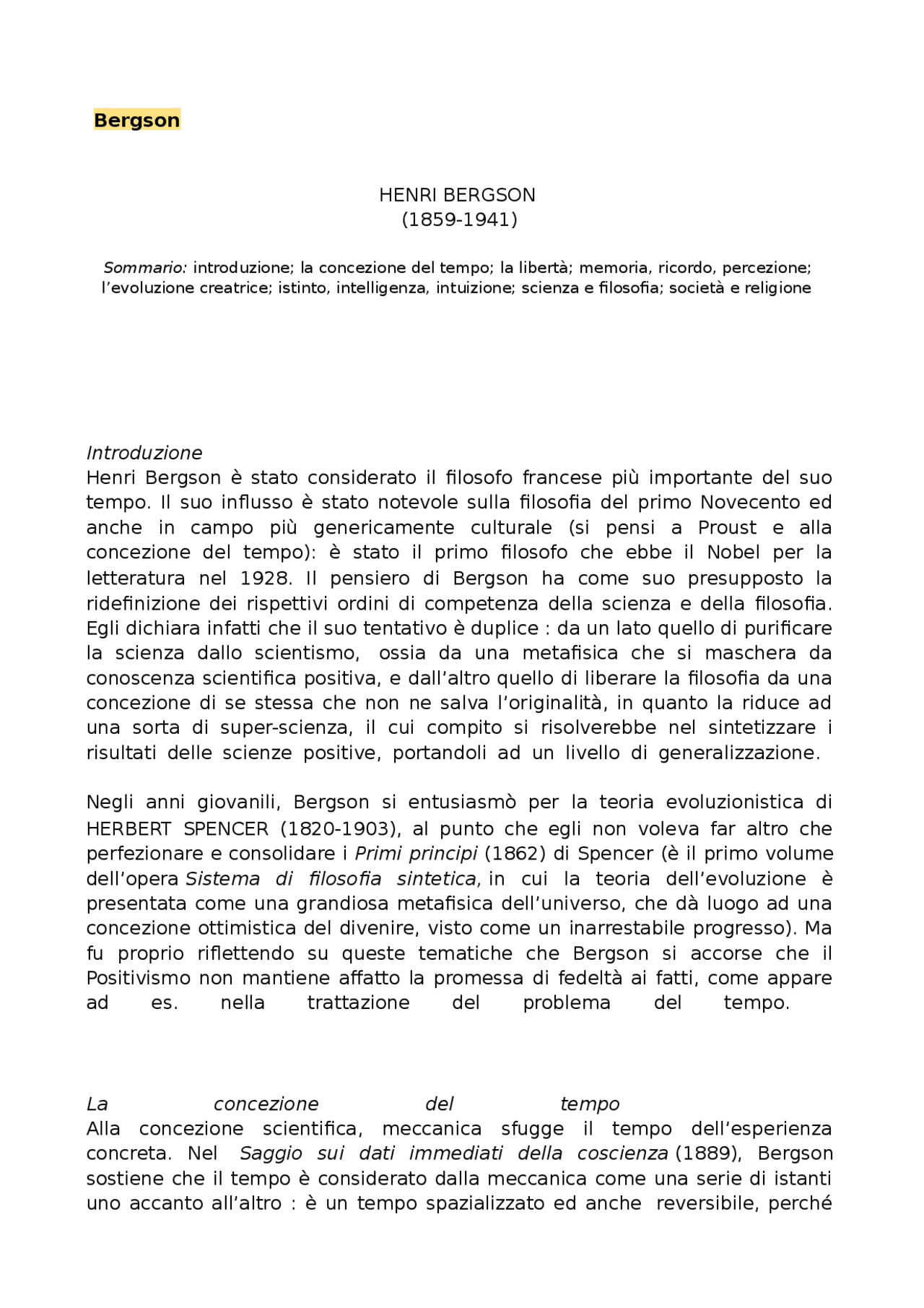 Bergson Docsity