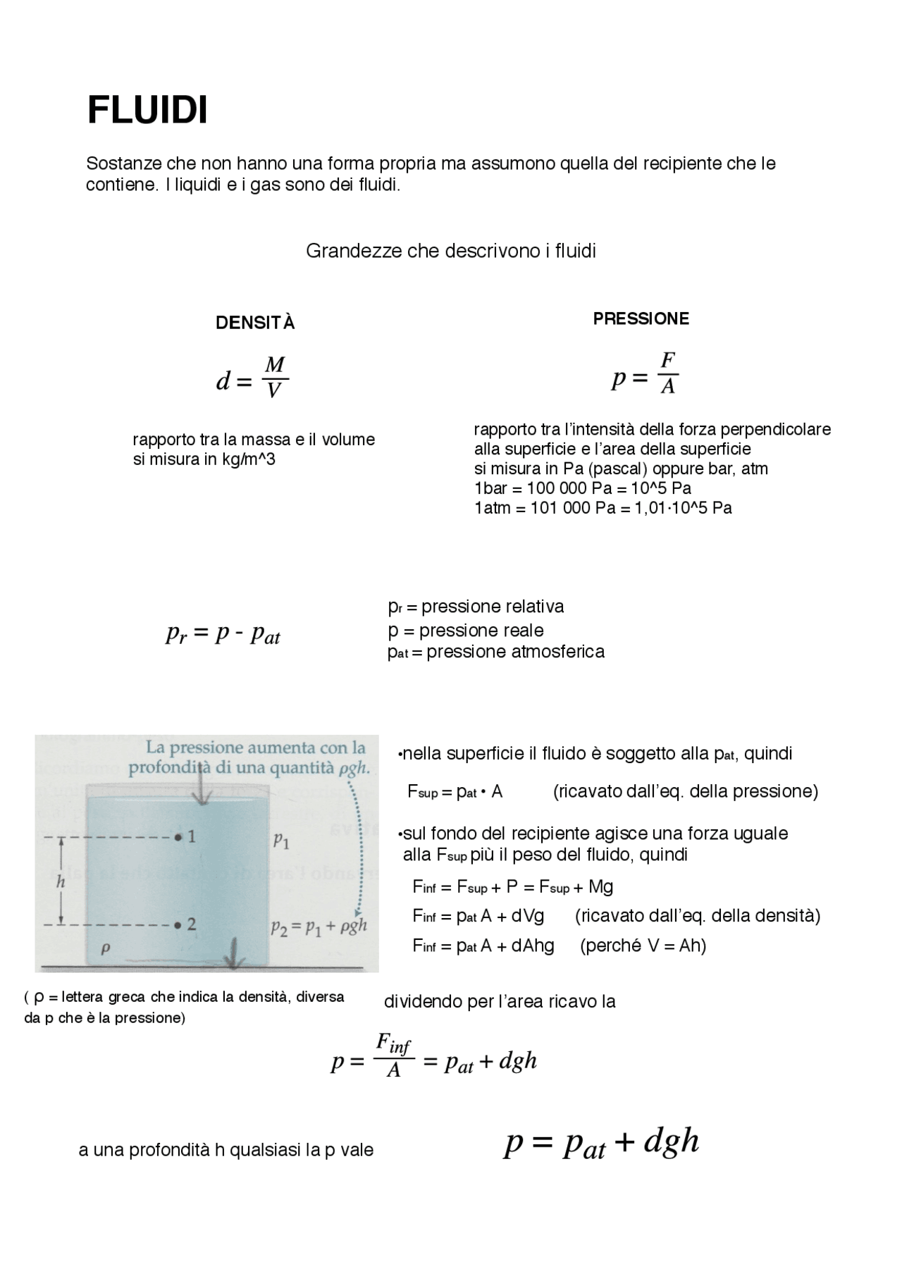 Statica dei fluidi - generalità - Docsity