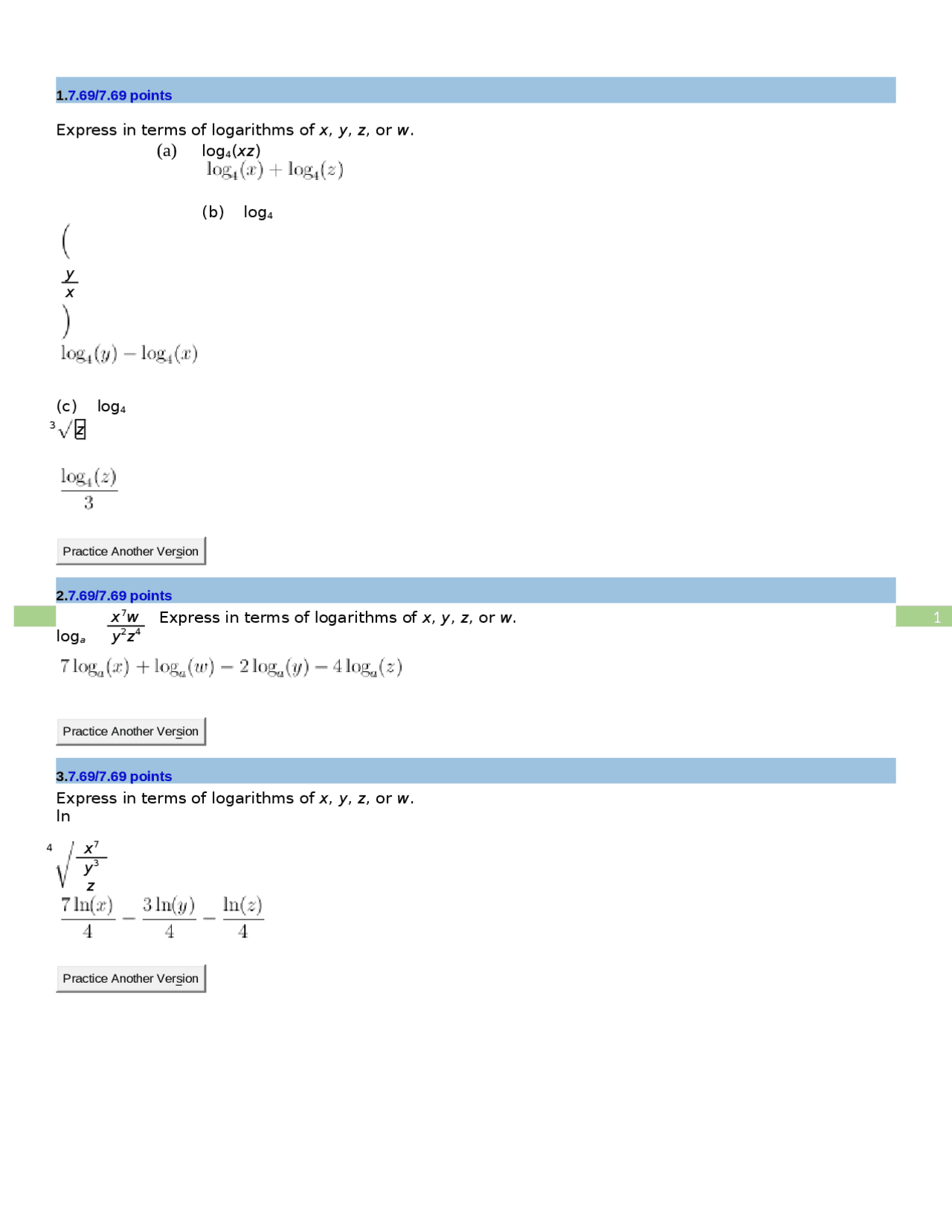 Practice Homework 4 Precalculus Math 1113 Docsity