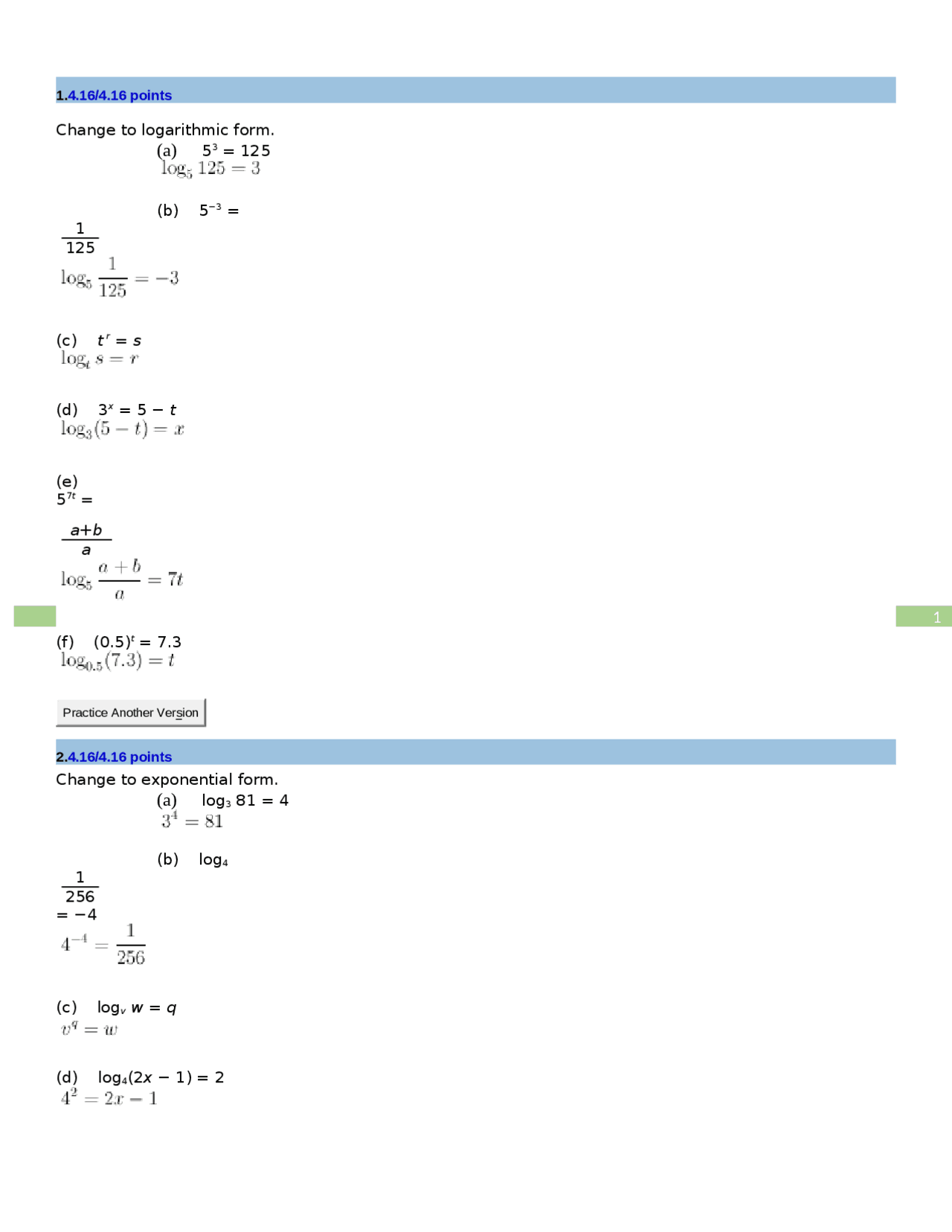 Notes For Homework 4 Precalculus Math 1113 Docsity