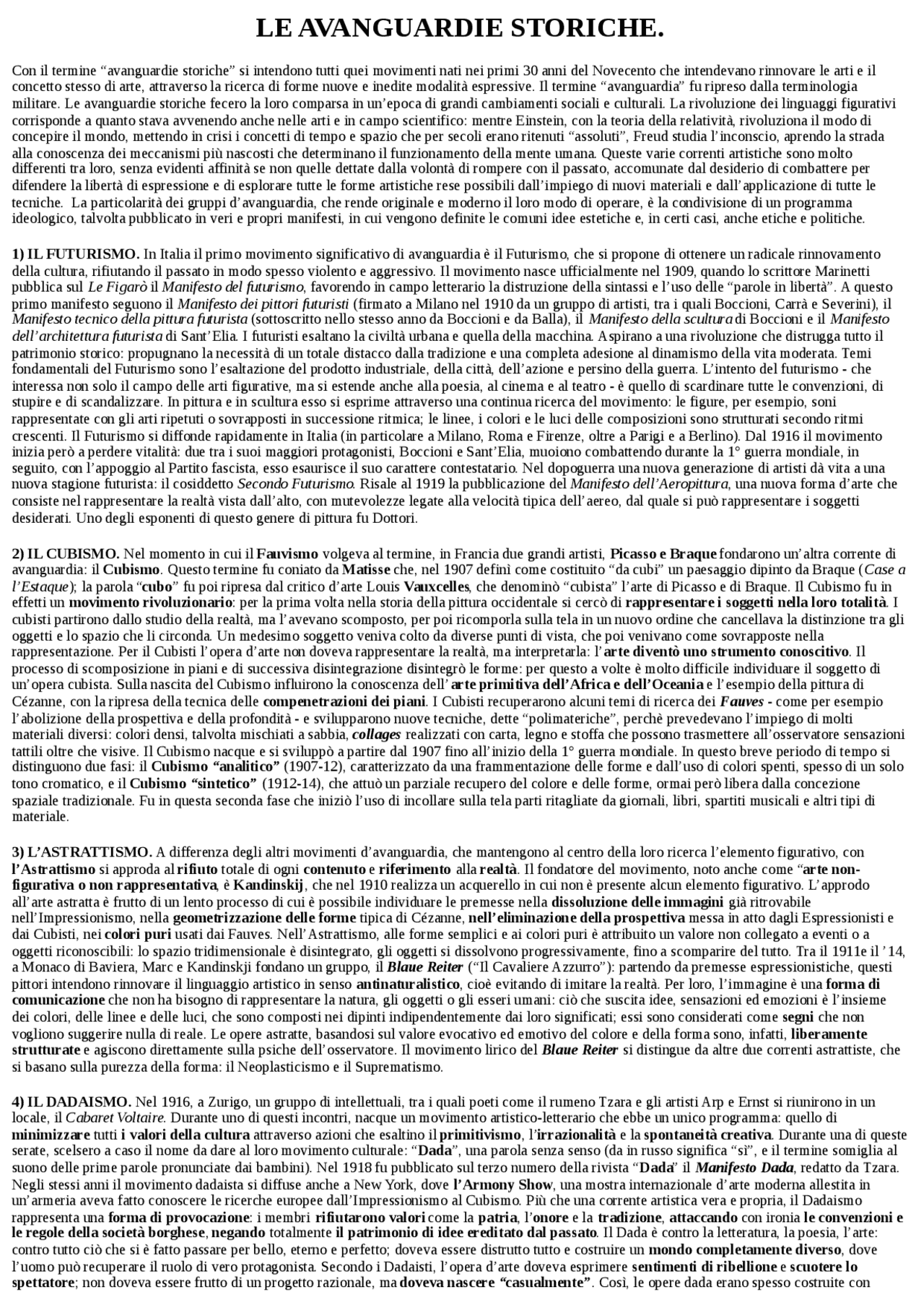 Le Avanguardie Storiche Docsity