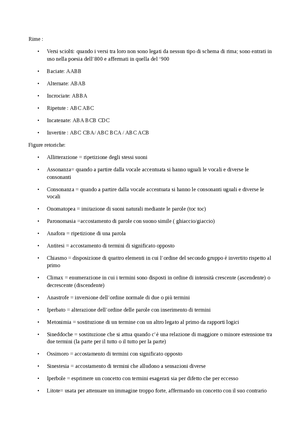 Rime E Figure Retoriche Schemi E Mappe Concettuali Di Letteratura