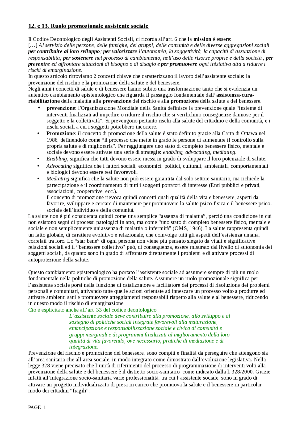 Ruolo Promozionale Assistente Sociale Docsity