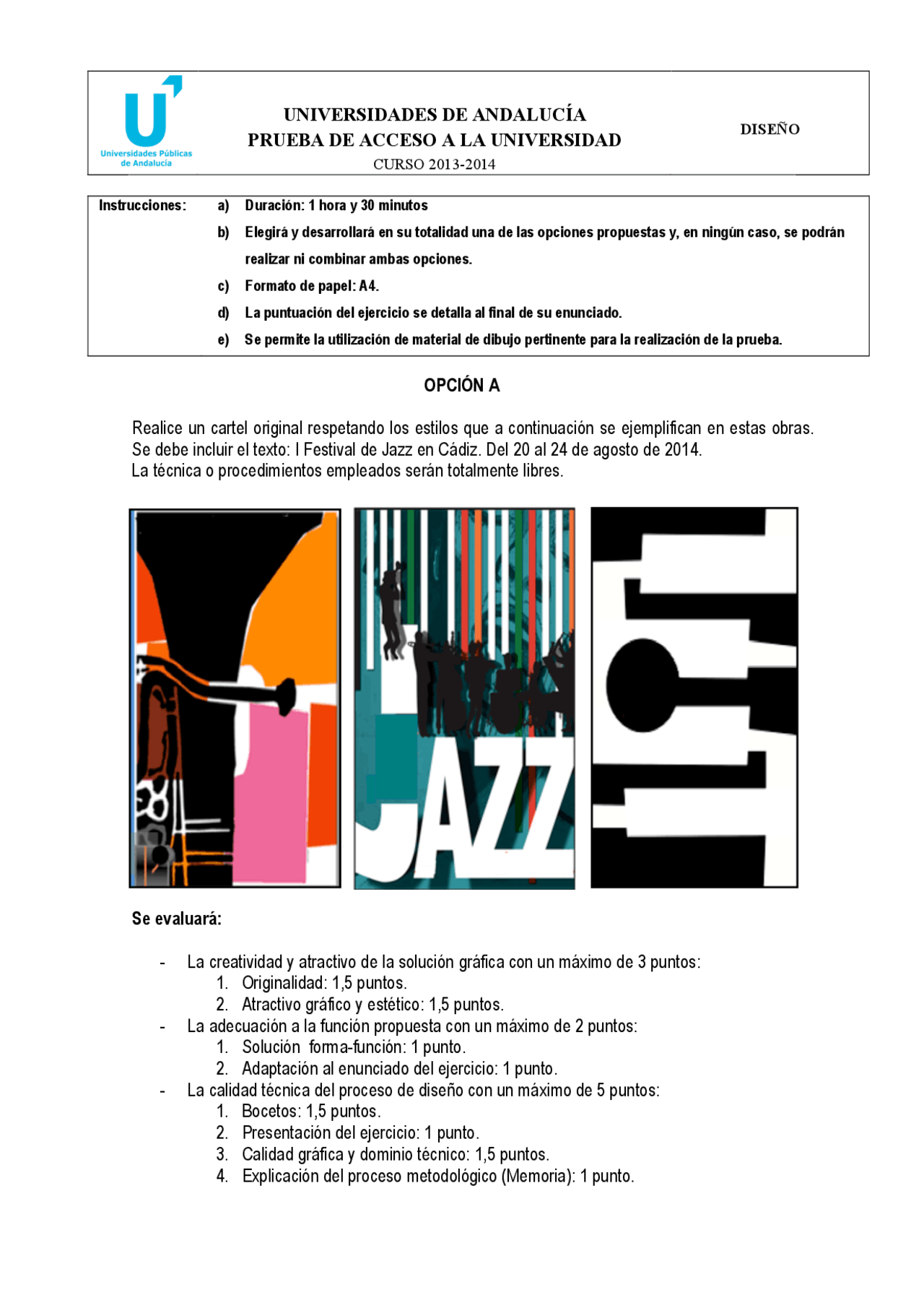 Selectividad Andalucía Diseño 2013 Docsity