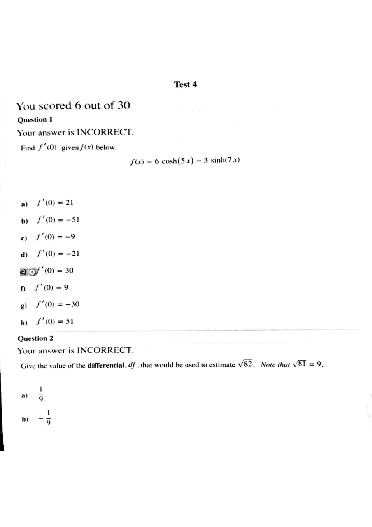 Test 4 with Answers | Calculus I | MATH 1431 - Docsity
