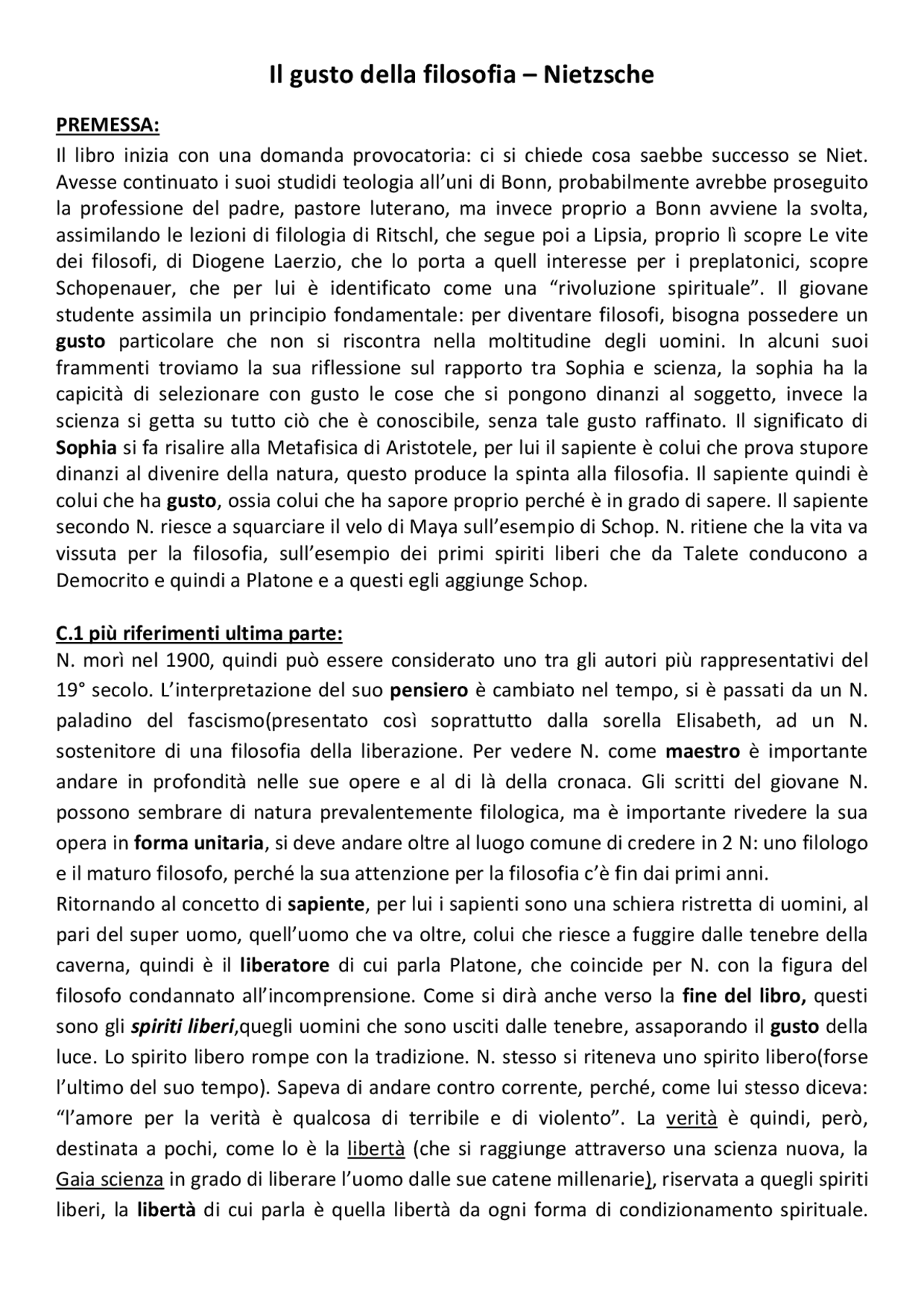 Riassunto - Il gusto della filosofia – Nietzsche - Docsity