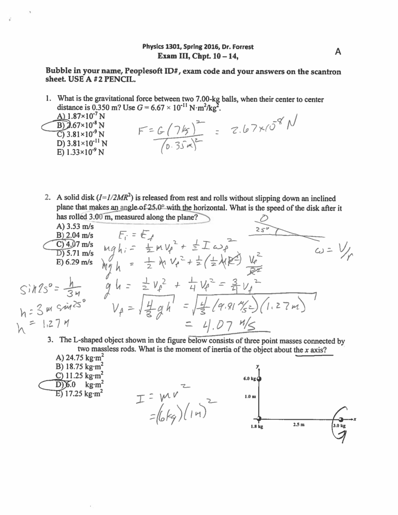 14 Multiple Choice Questions On Introductory General Physics I Phys