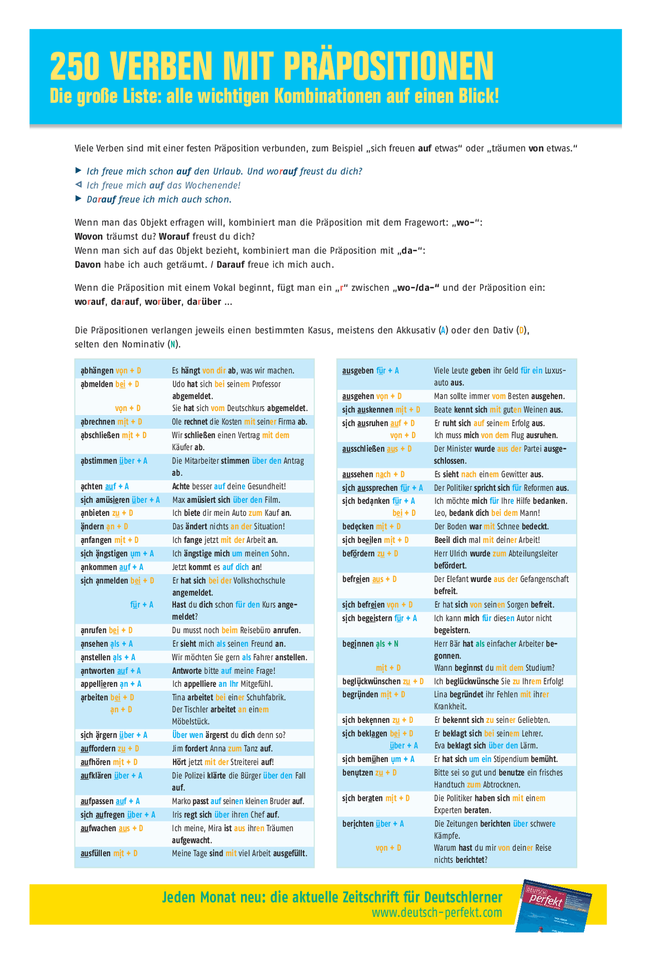 Verben mit praepositionen - Docsity