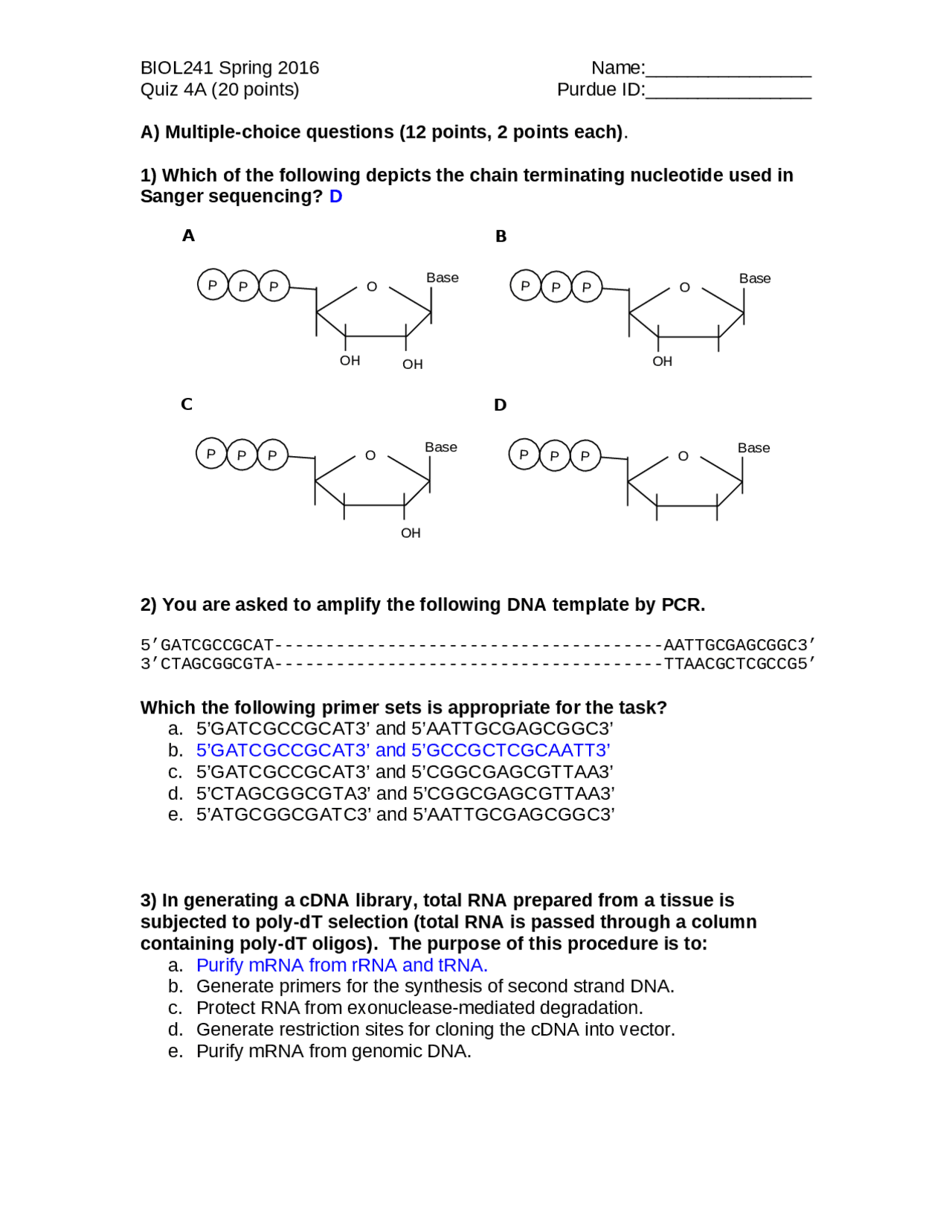 Biology IV: Genetics And Molecular Biology - Quiz IV Answers | BIOL ...