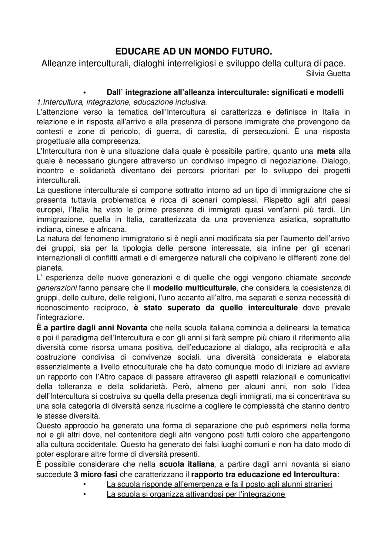 Educare Ad Un Mondo Futuro Docsity