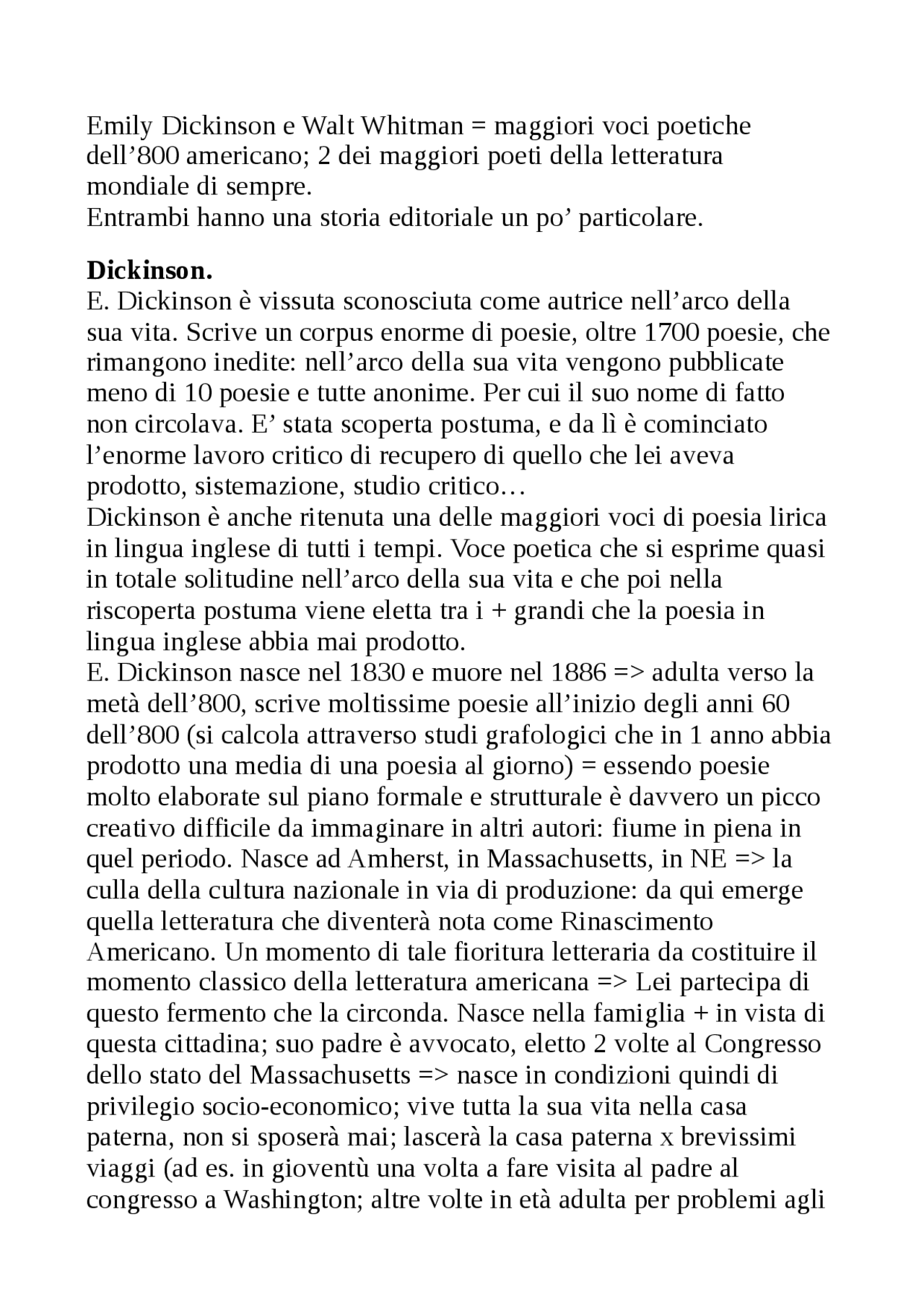 Emily dickinson e walt whitman - Docsity