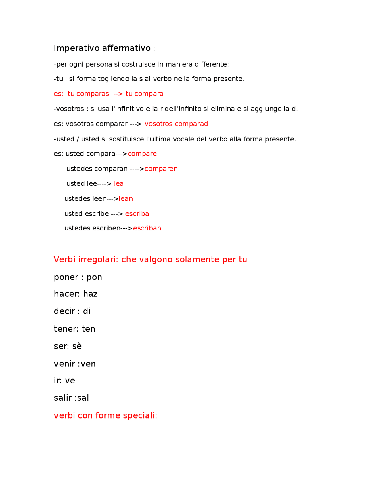 Imperativo Spagnolo Docsity