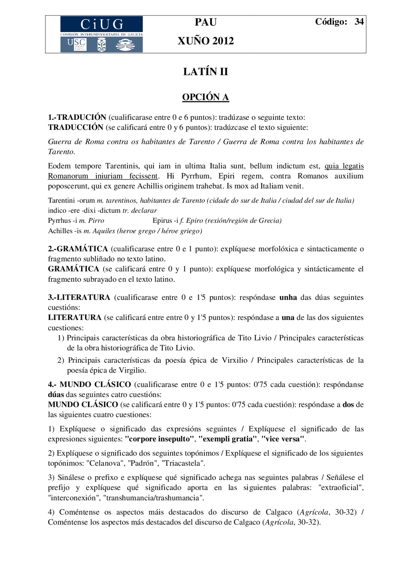 Exámenes De Latín Selectividad Galicia Docsity