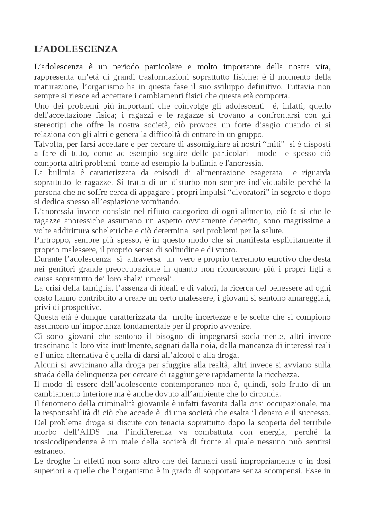 Adolescenza Docsity