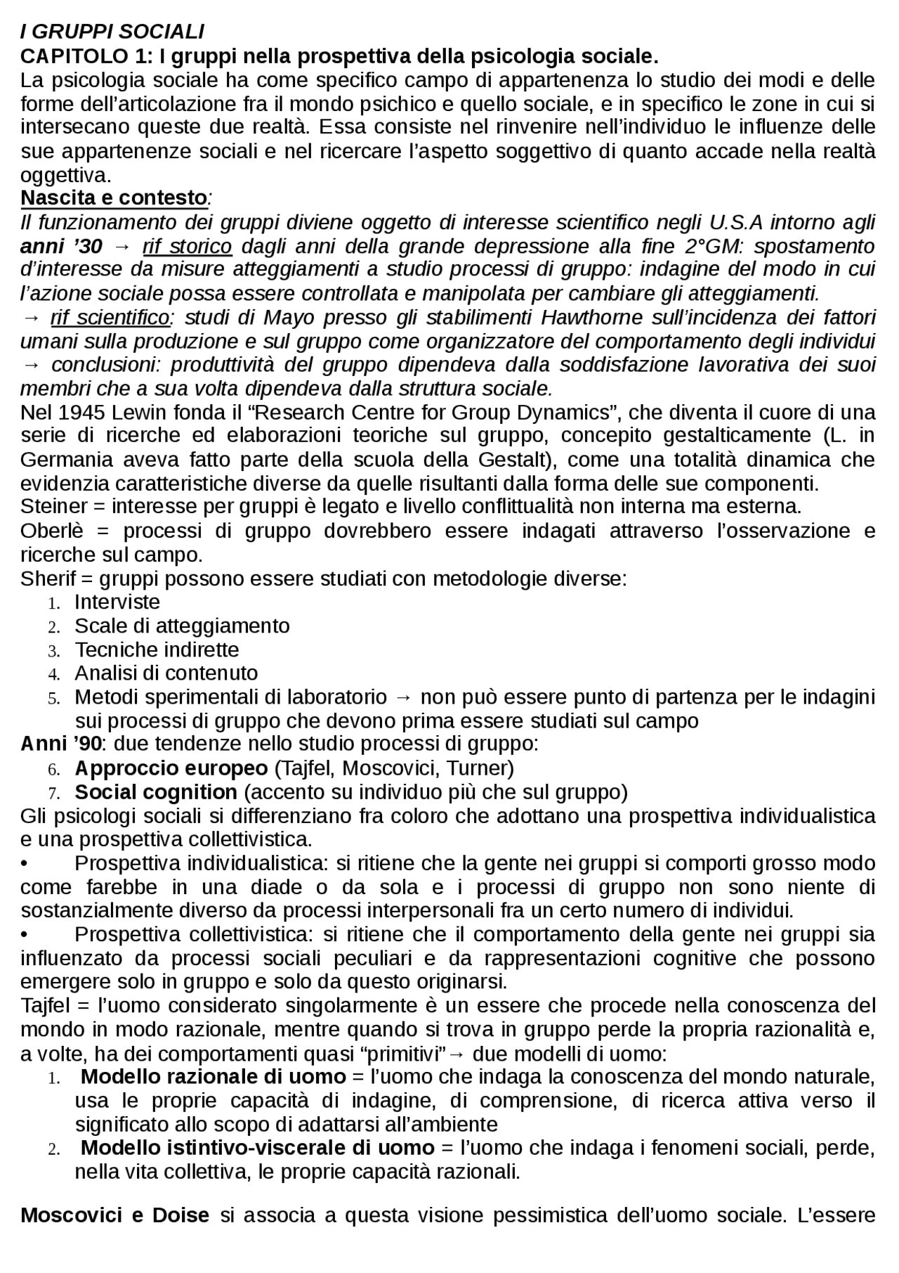 Riassunto I Gruppi Sociali Docsity