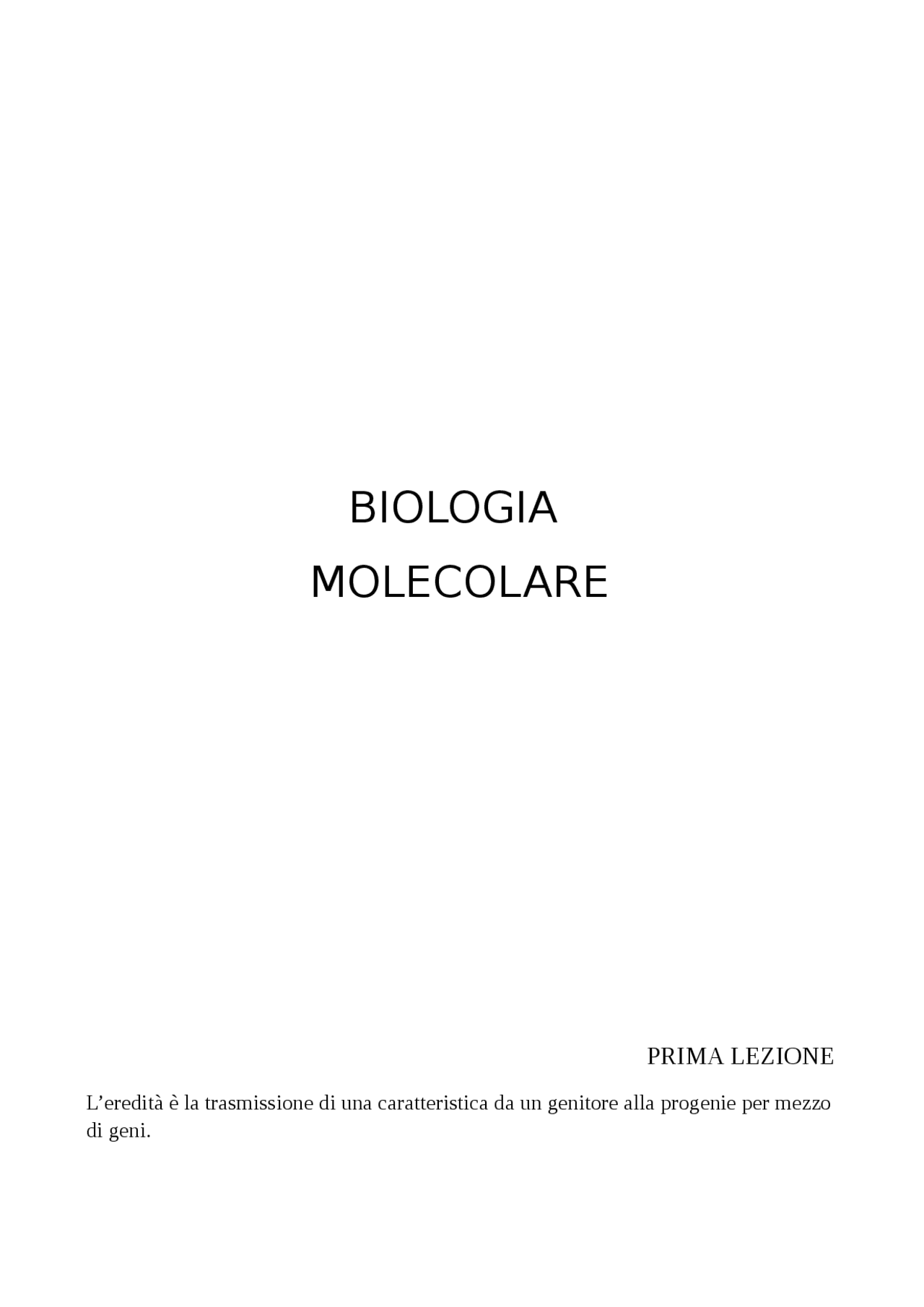 Introduzione Biologia Molecolare Docsity