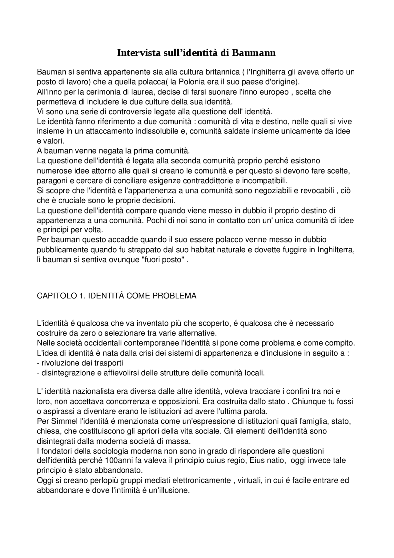 Intervista Sullidentità Di Baumann Docsity