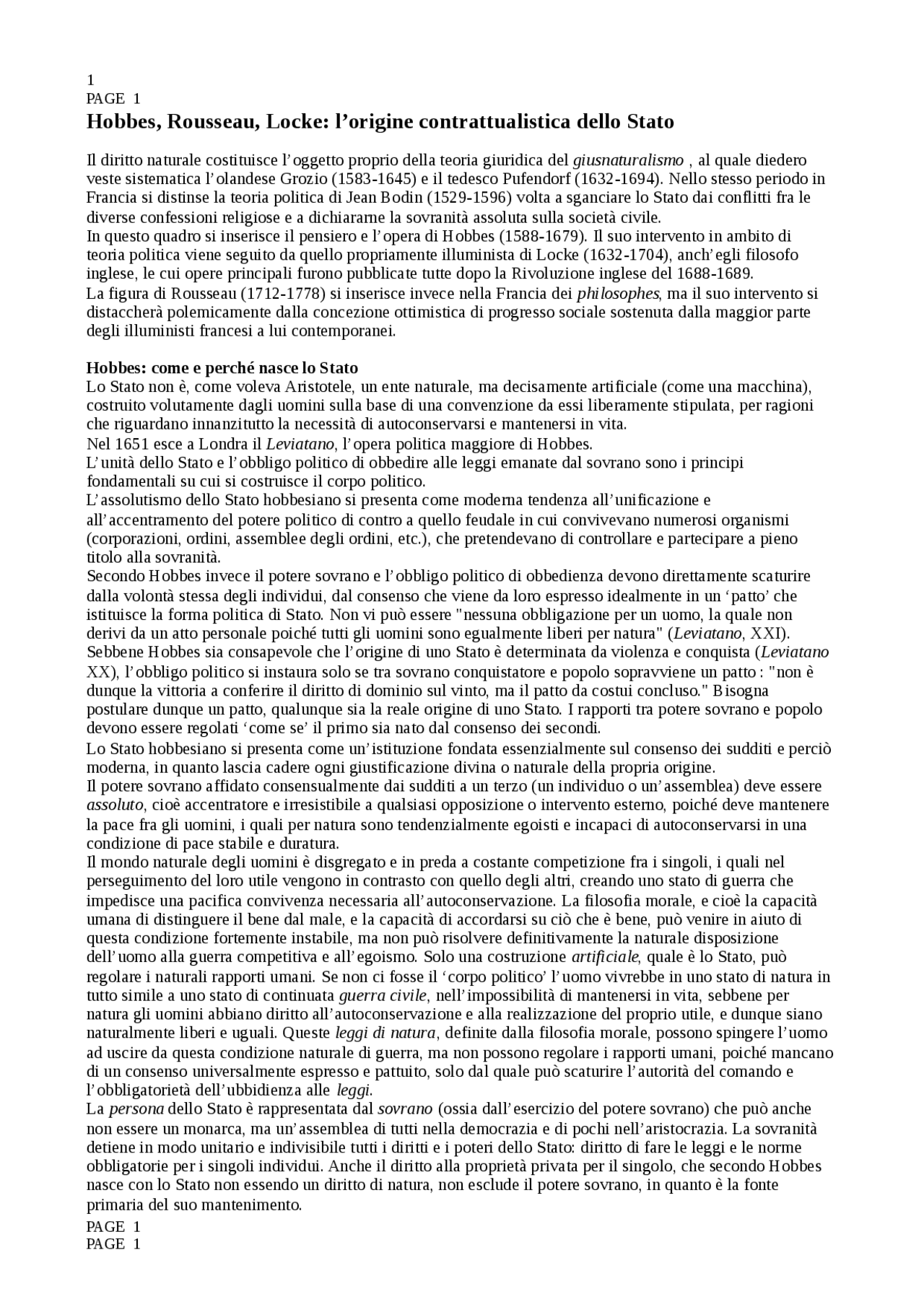 Confronto Hobbes Locke Rousseau Docsity