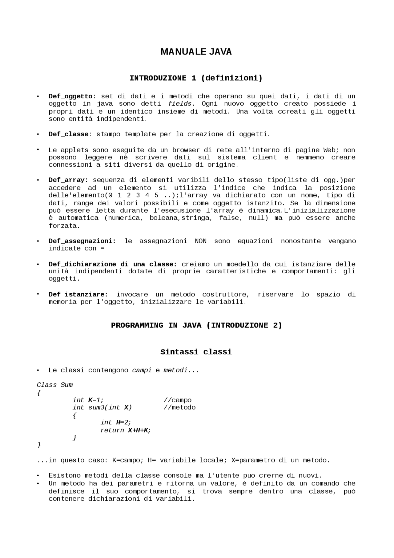 Manuale Java Docsity