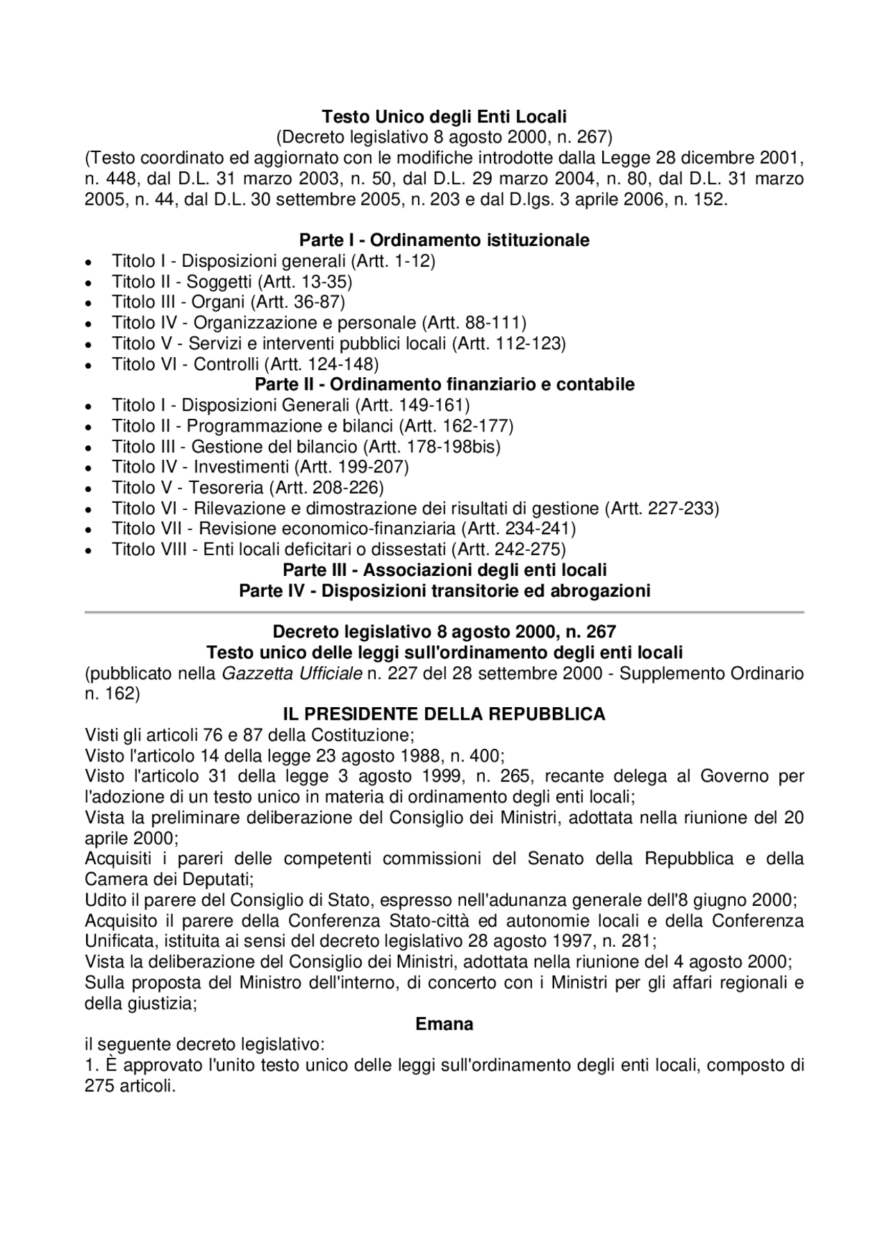 Testo Unico Degli Enti Locali Docsity