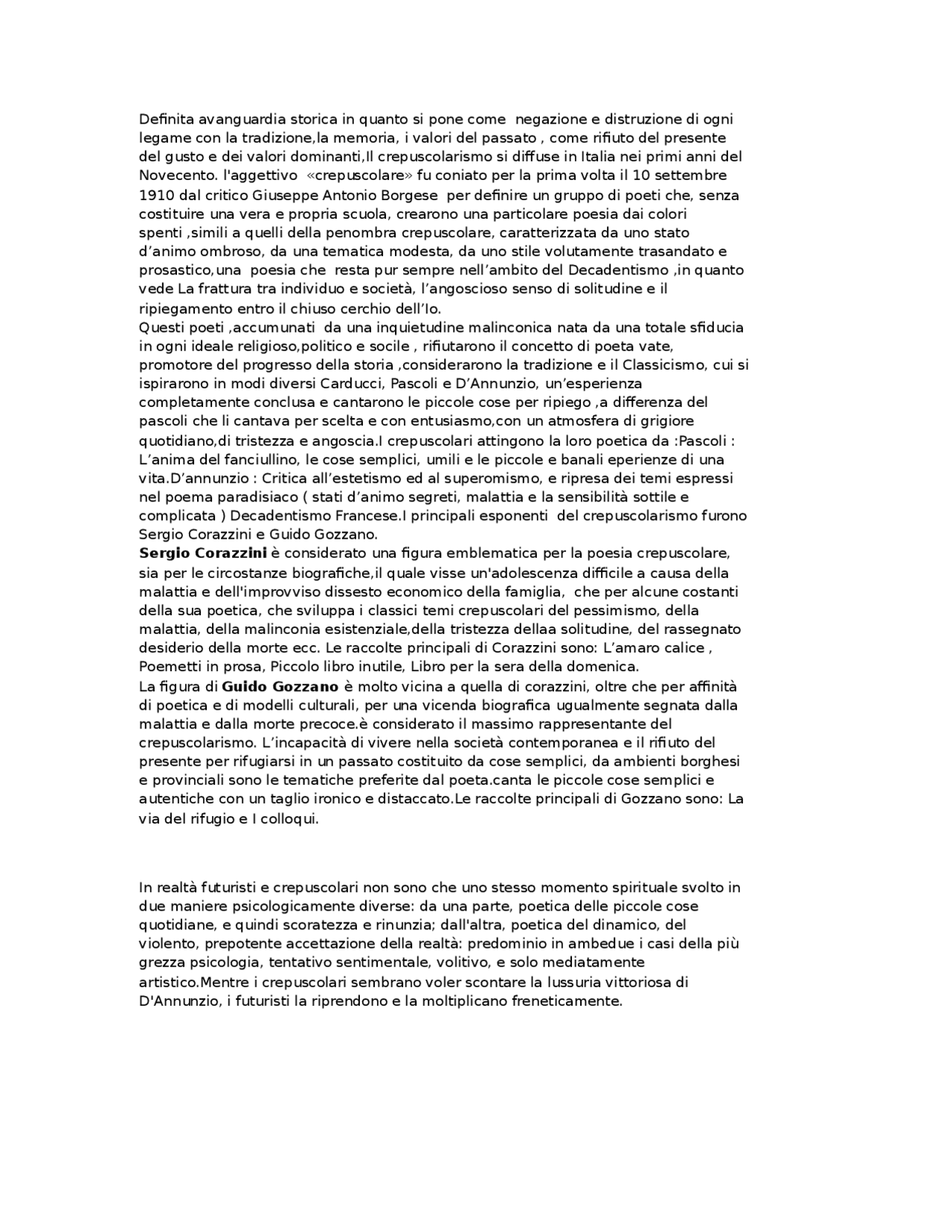 Crepuscolarismo Docsity