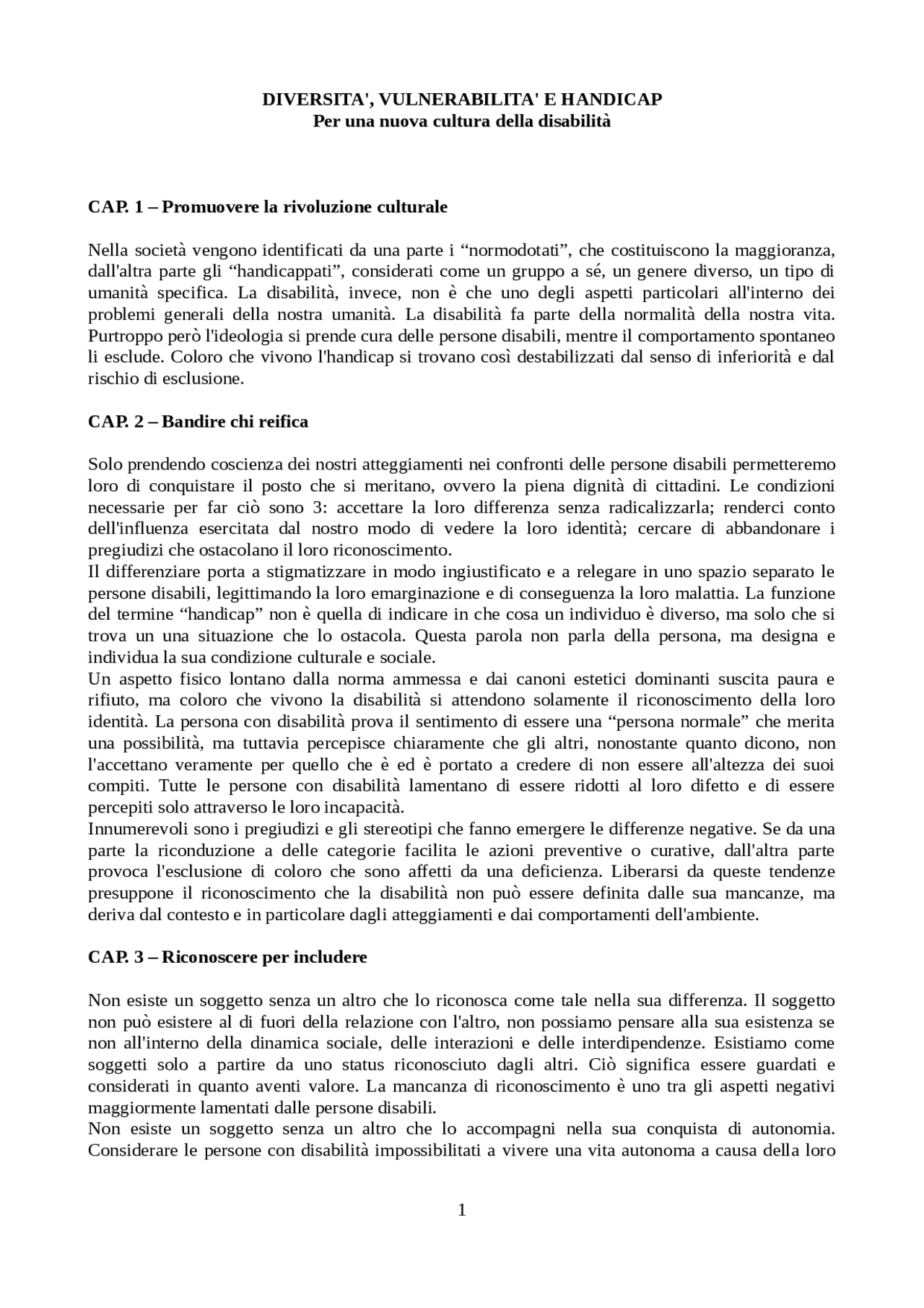 Diversita Vulnerabilita E Handicap Docsity