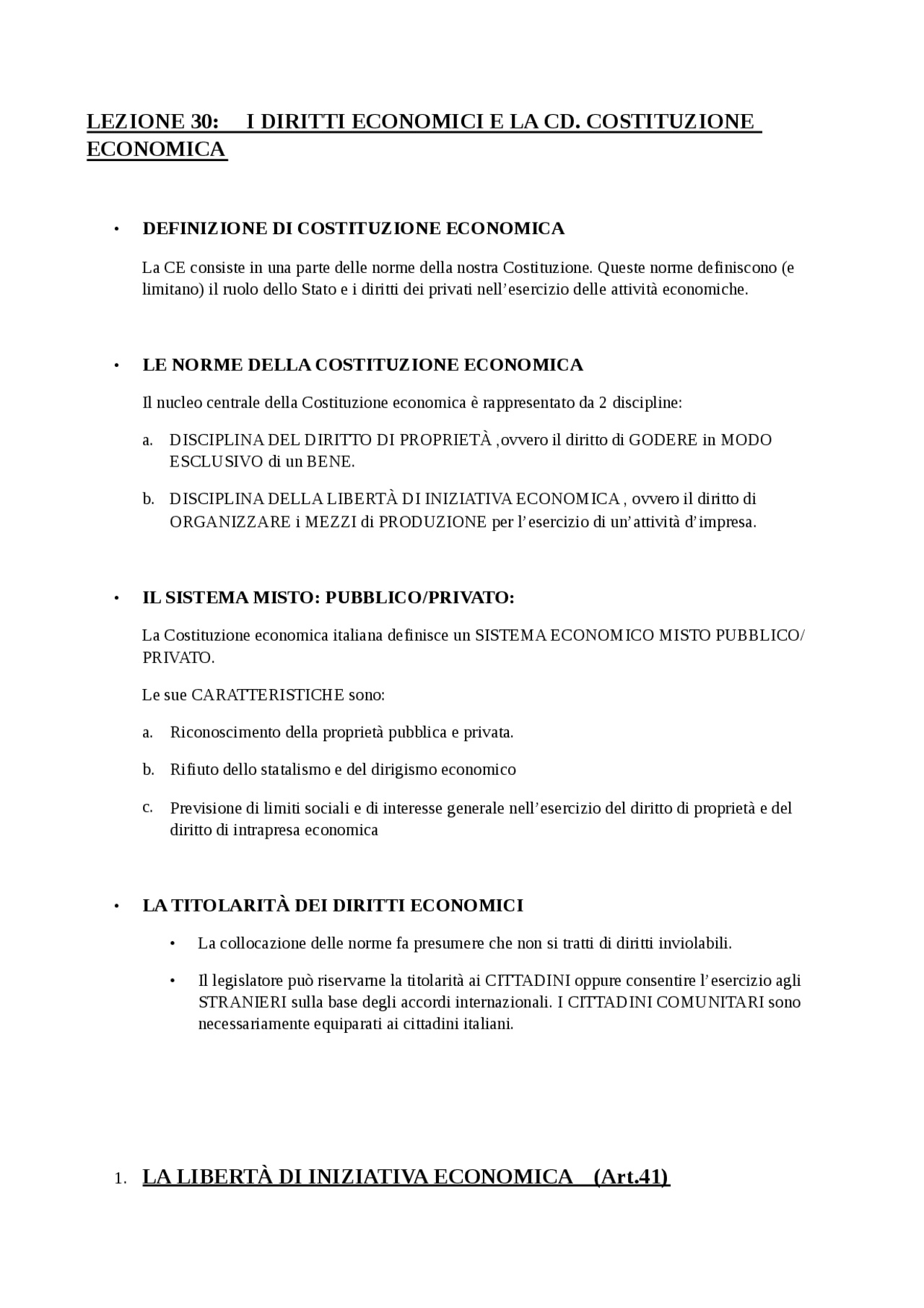 Costituzione economica e diritti economici - Docsity