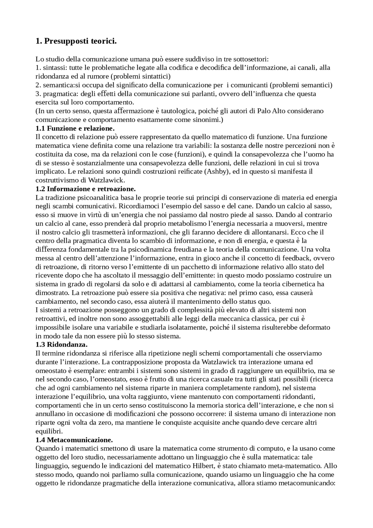 Riassunto Pragmatica Comunicazione Umana Docsity