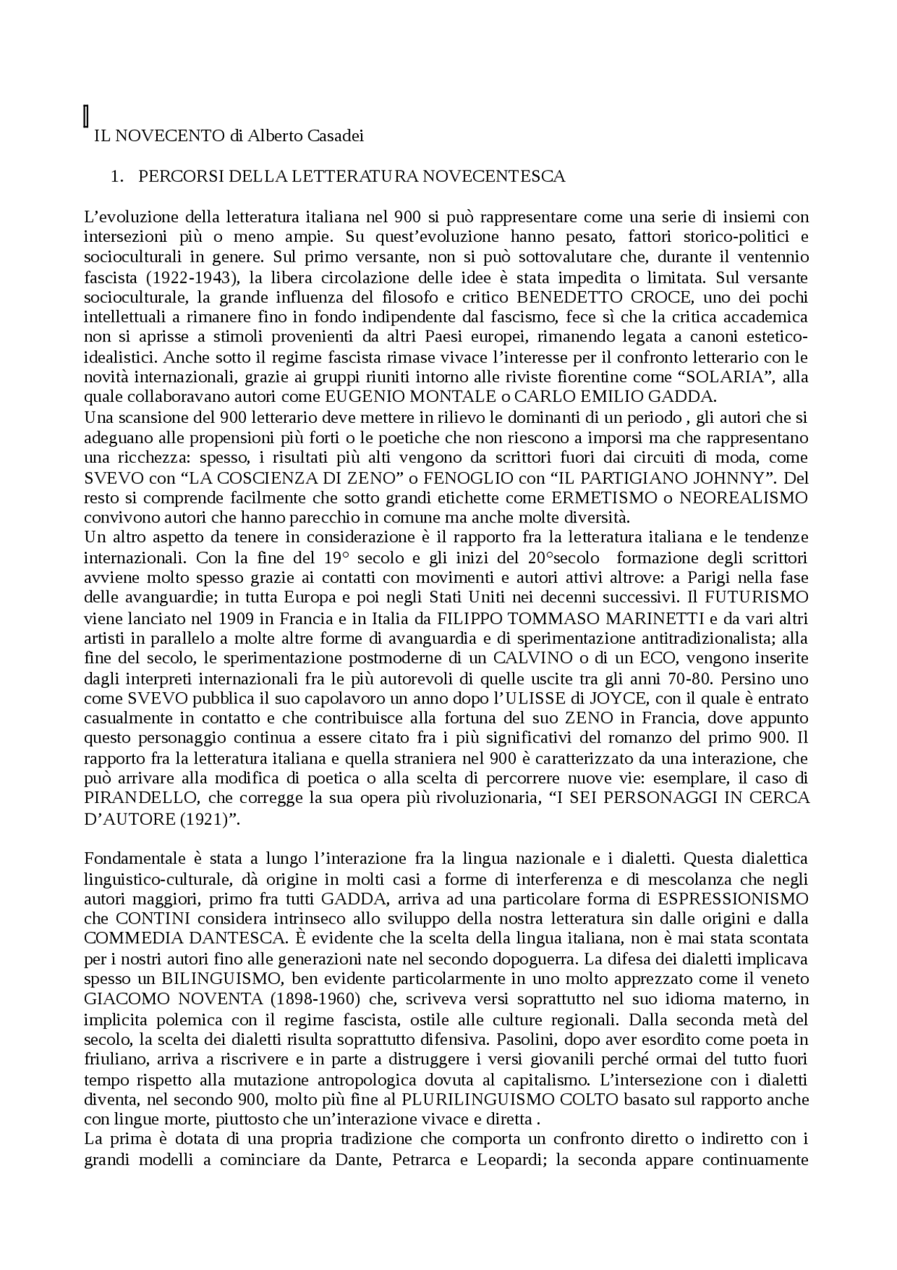 Il Novecento Di Alberto Casadei 2 Docsity