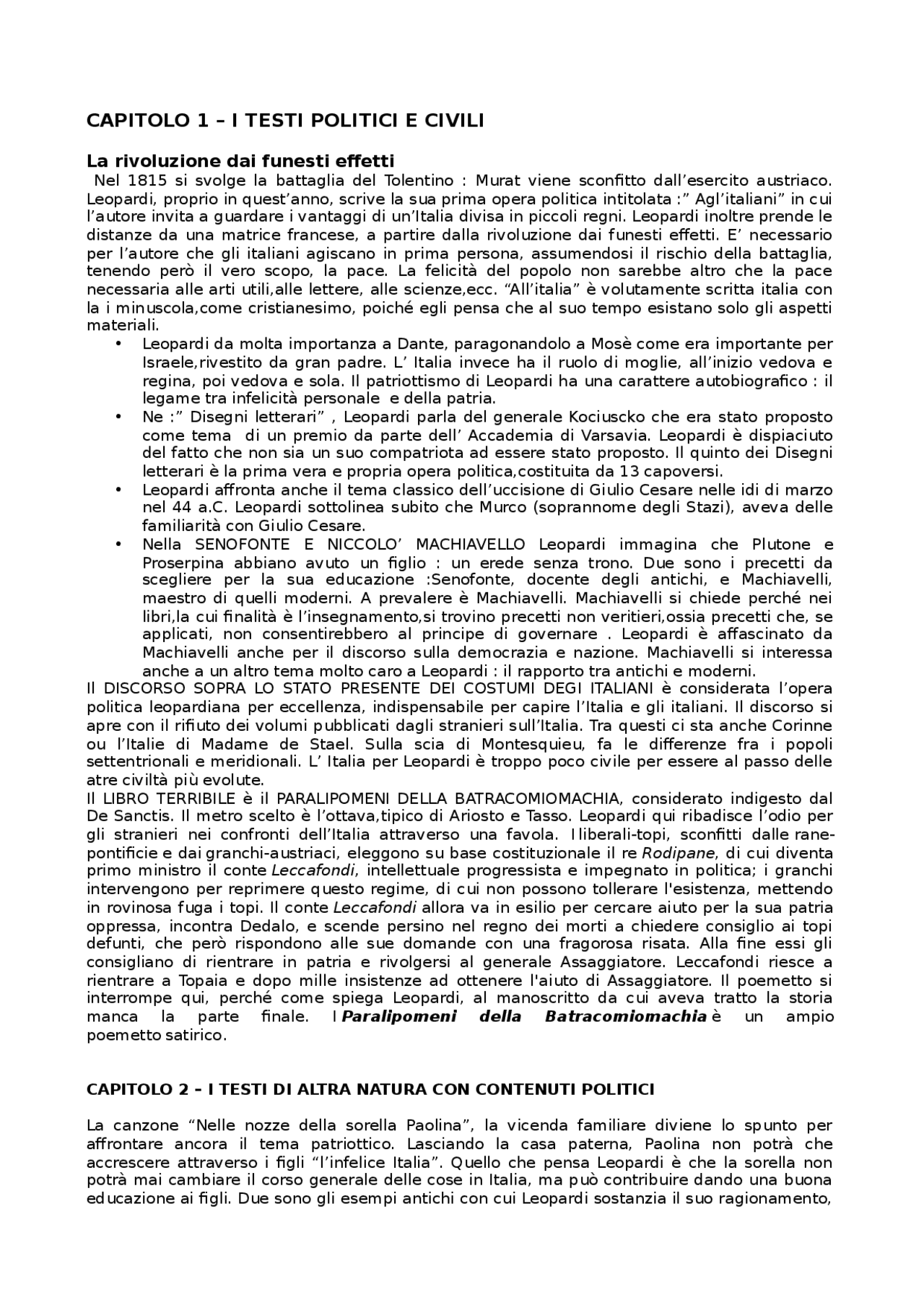 "LEOPARDI POLITICO E IL RISORGIMENTO" - Docsity