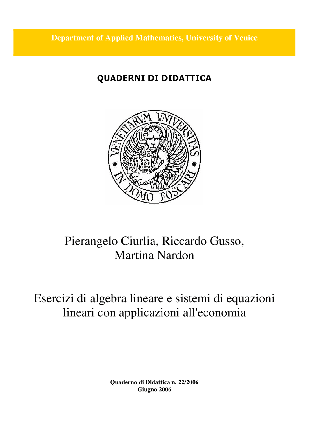 Esercizi Algebra Lineare Docsity