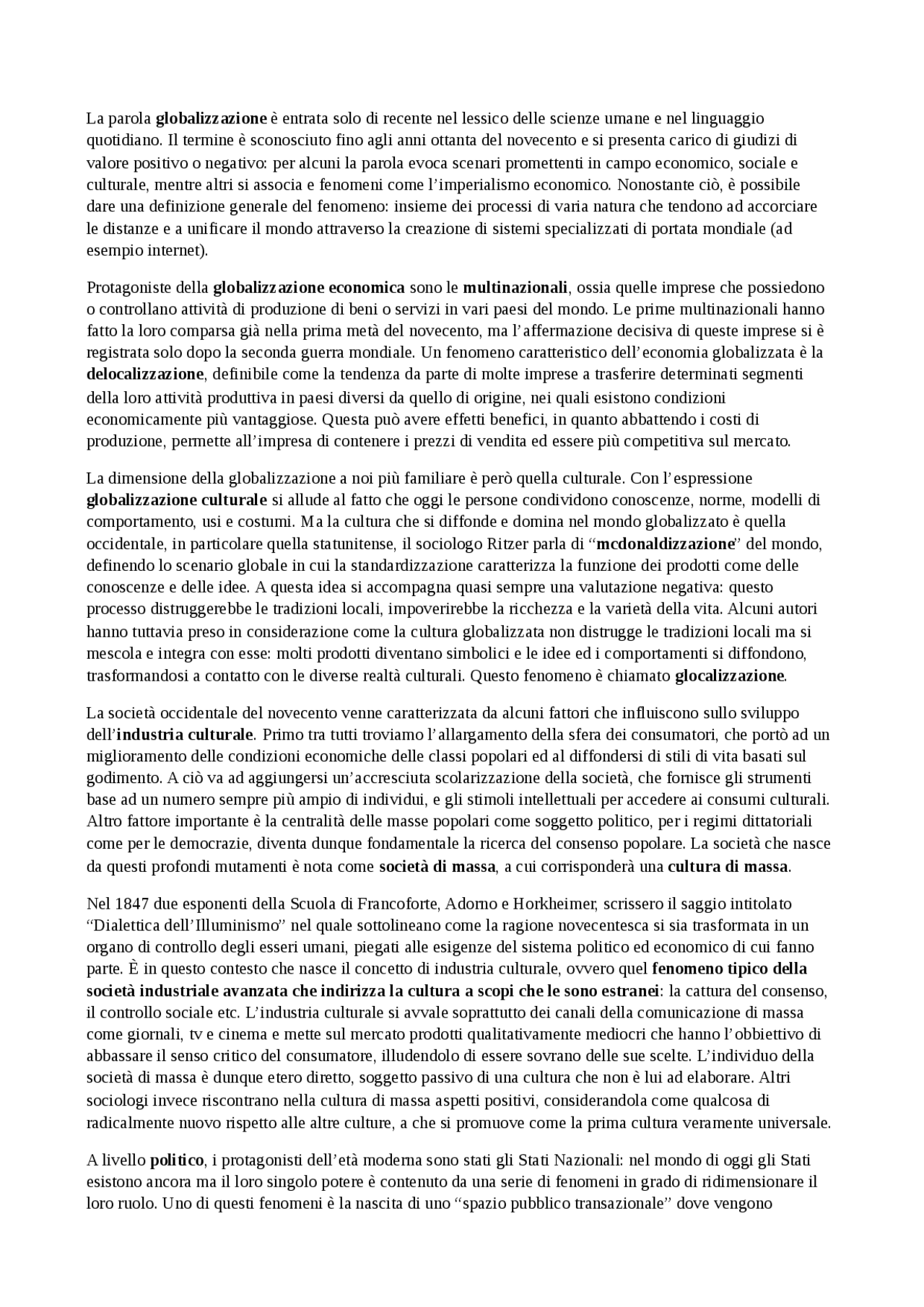 Globalizzazione E Latouche Appunti Di Scienze Umane Docsity