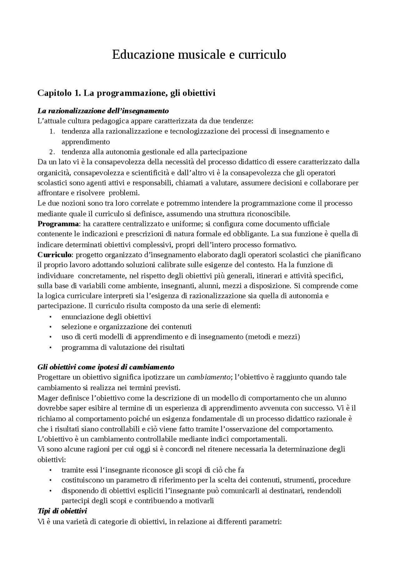 Educazione musicale e curricolo - Docsity