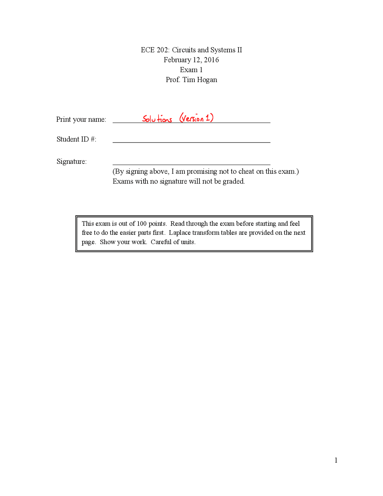 Summary Of Basic Laplace Transformation Properties Exam 1 Ece 202