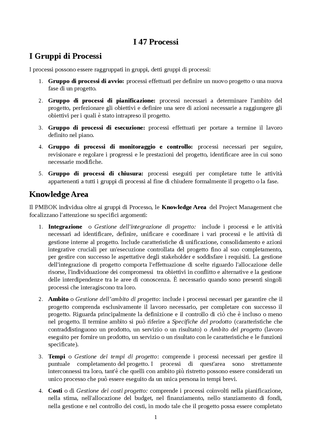 Riassunto dei 47 processi di Project Management del PMBOK quinta ...